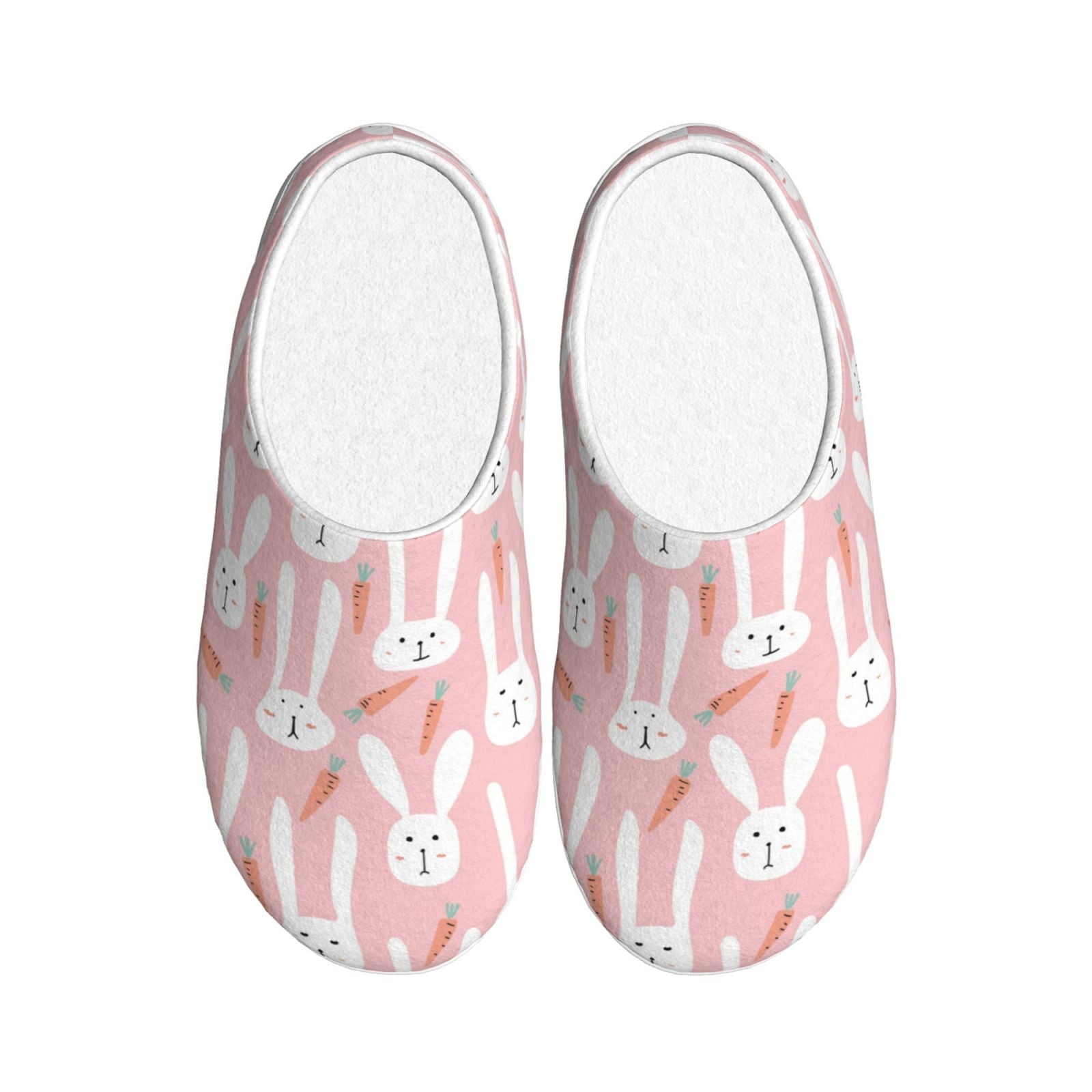 Balery Cute Rabbit Carrot Pattern Women's Fuzzy Memory Foam Slippers ...