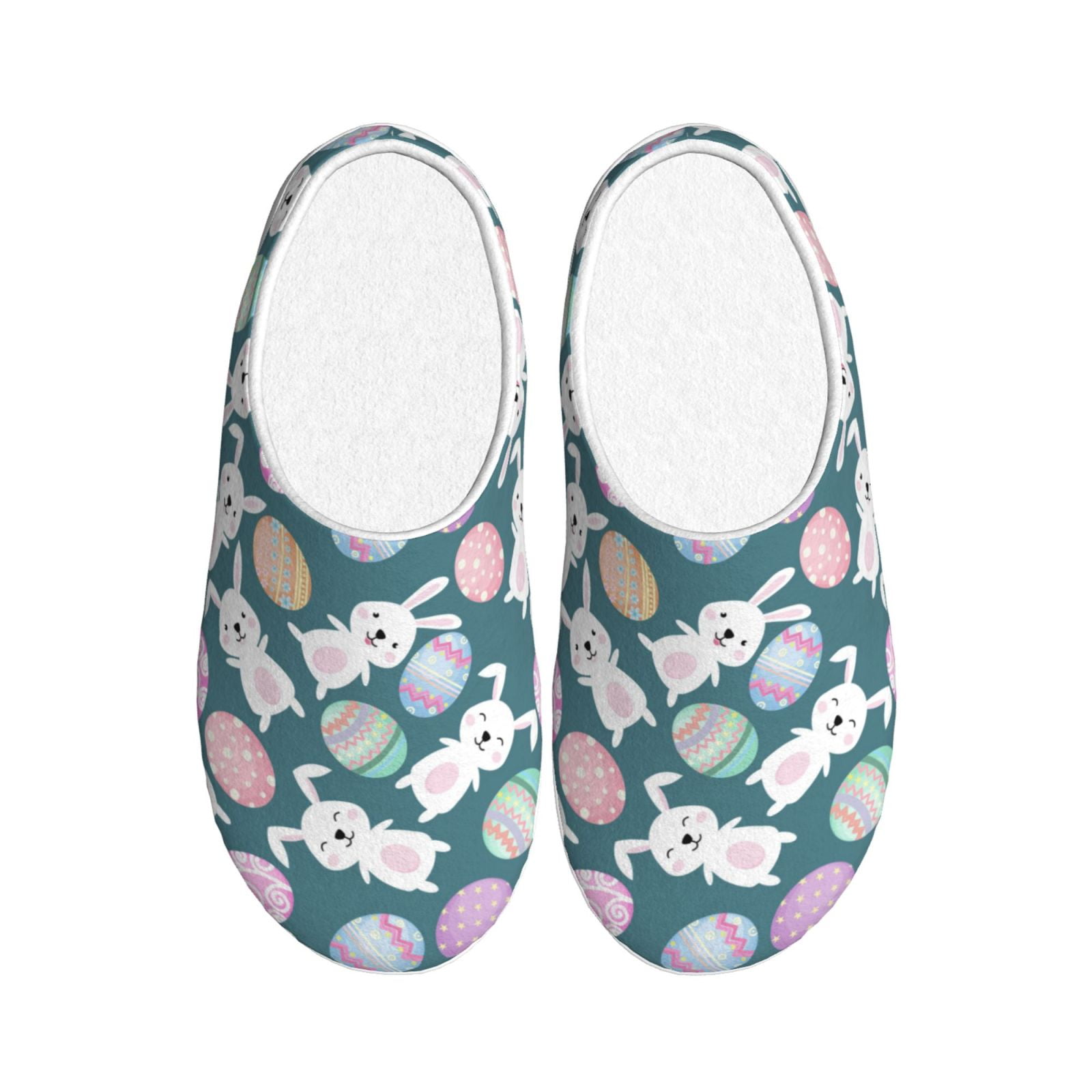 Balery Cute Rabbit Easter Pattern Women's Fuzzy Memory Foam Slippers Fluffy Winter House Shoes ...