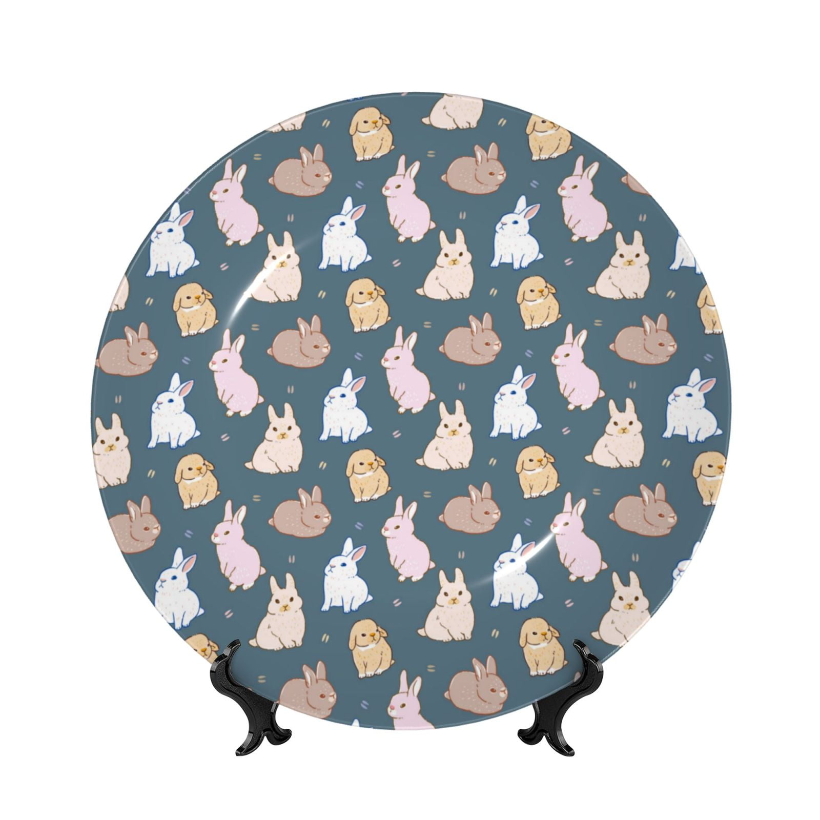 Balery Cute Rabbit Print Bone China Decorative Plate Ceramic Dinner ...