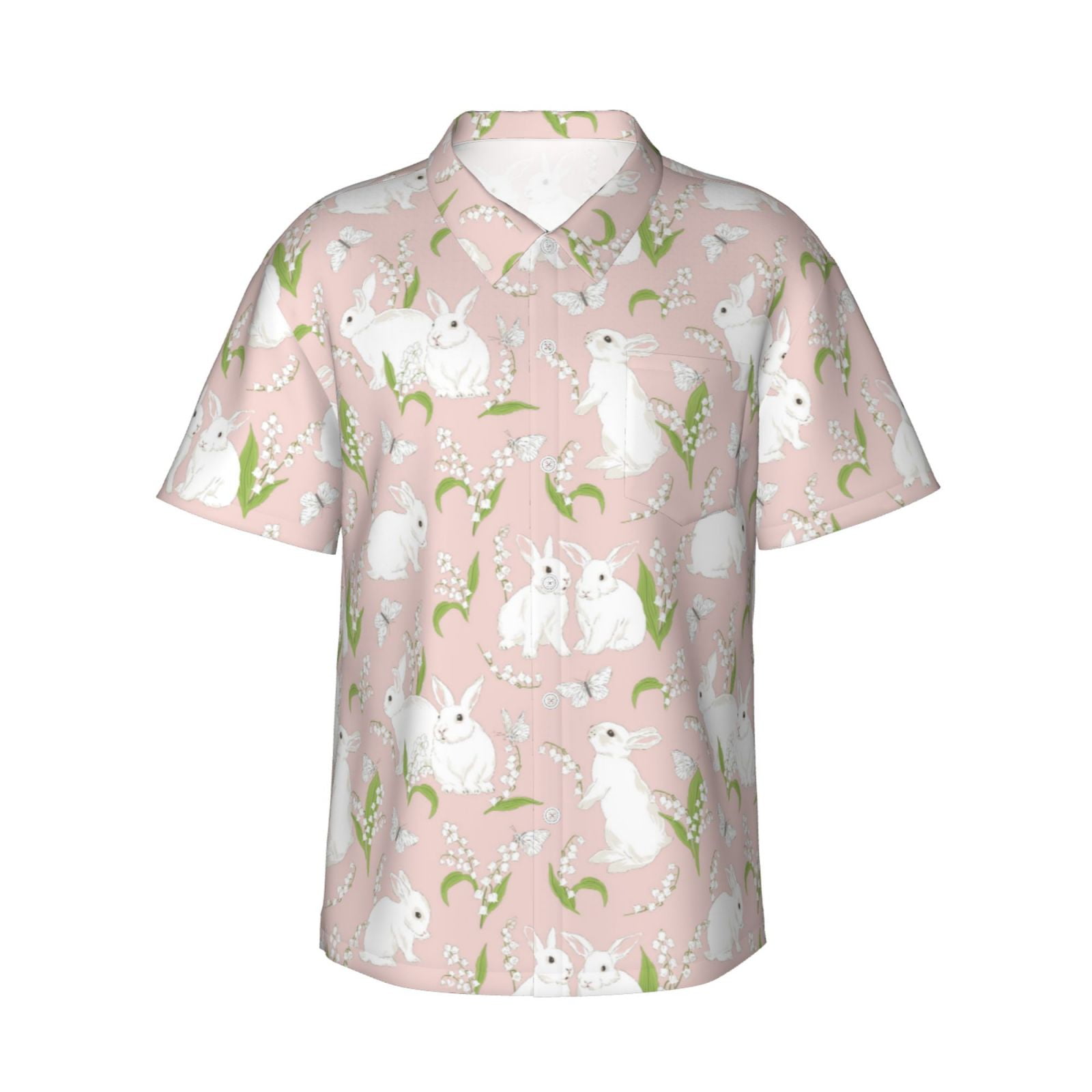 Balery Cute Rabbit Print Men's Hawaiian Shirts Short Sleeve Beach Shirt ...