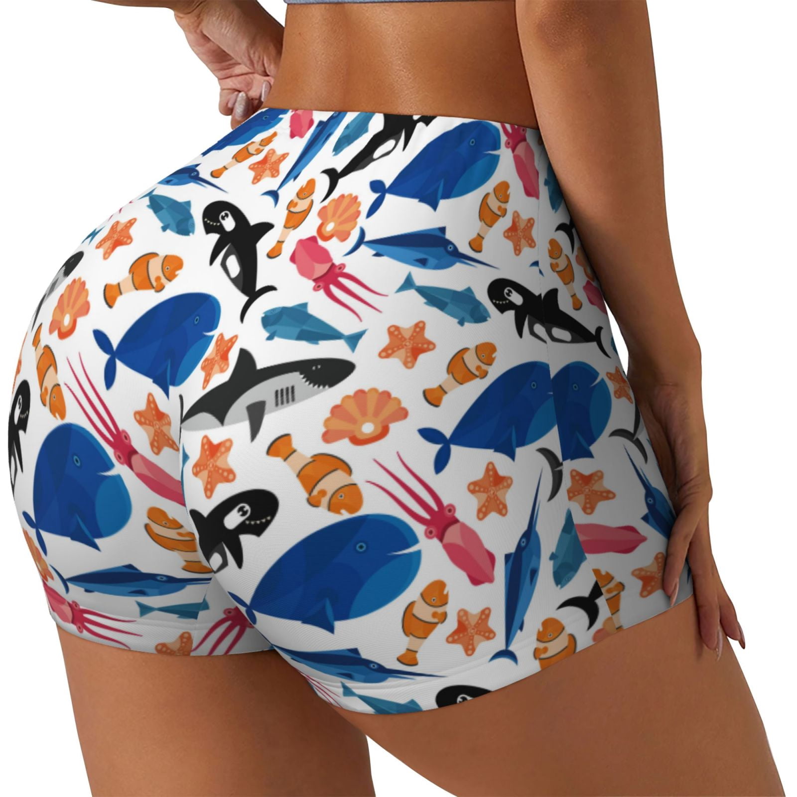Balery Cute Sea Animals Printed Workout Shorts for Women Seamless ...