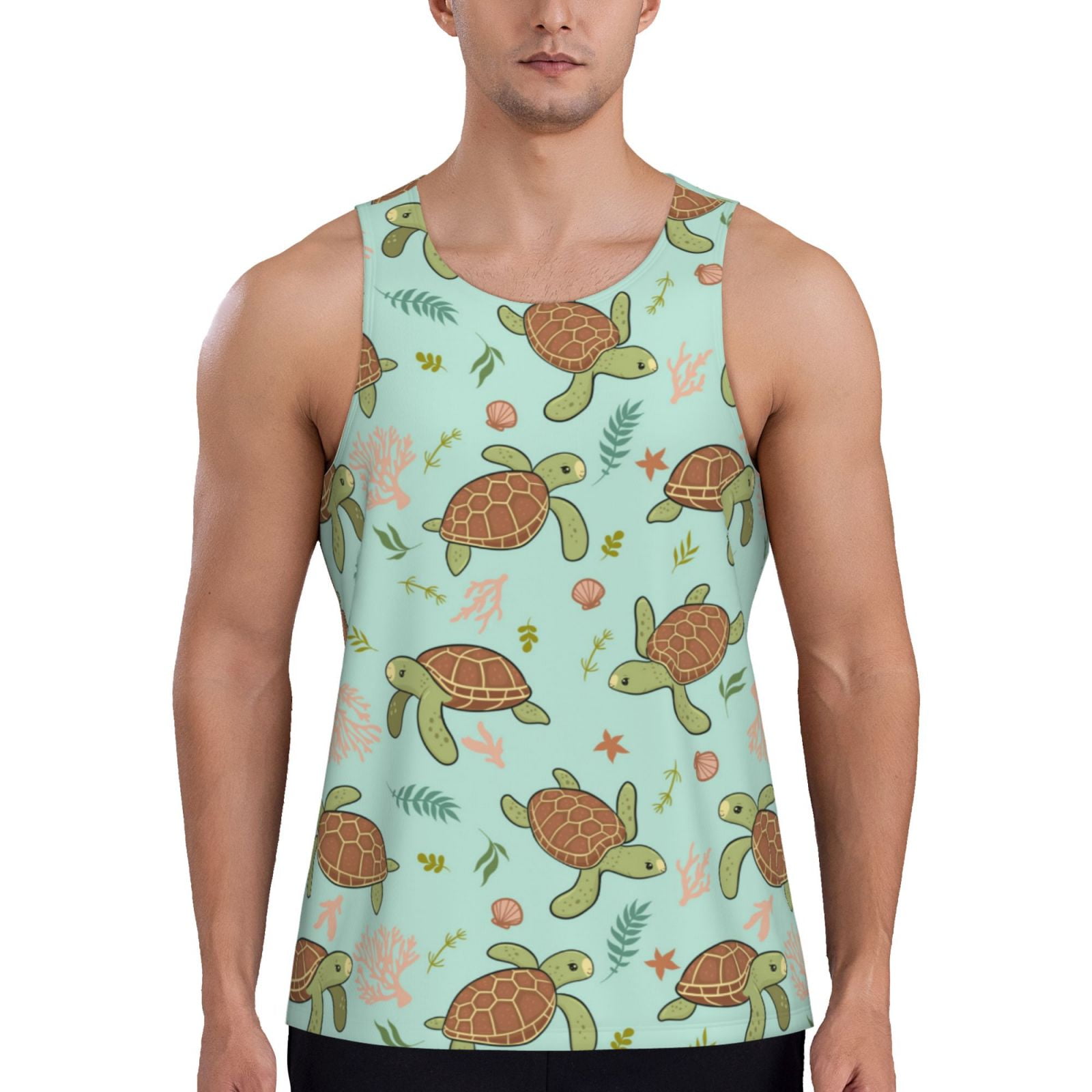 Balery Cute Sea Turtles Pattern Men's Workout Tank Top Gym Muscle Tee ...