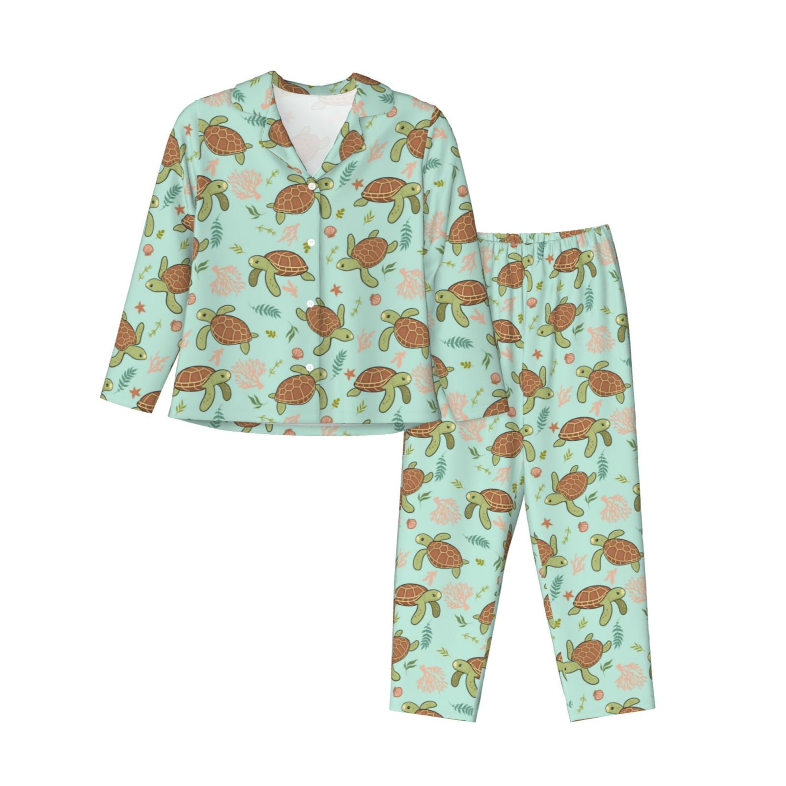 Balery Cute Sea Turtles Pattern Pajama Sets for Women Long Sleeve 2 ...