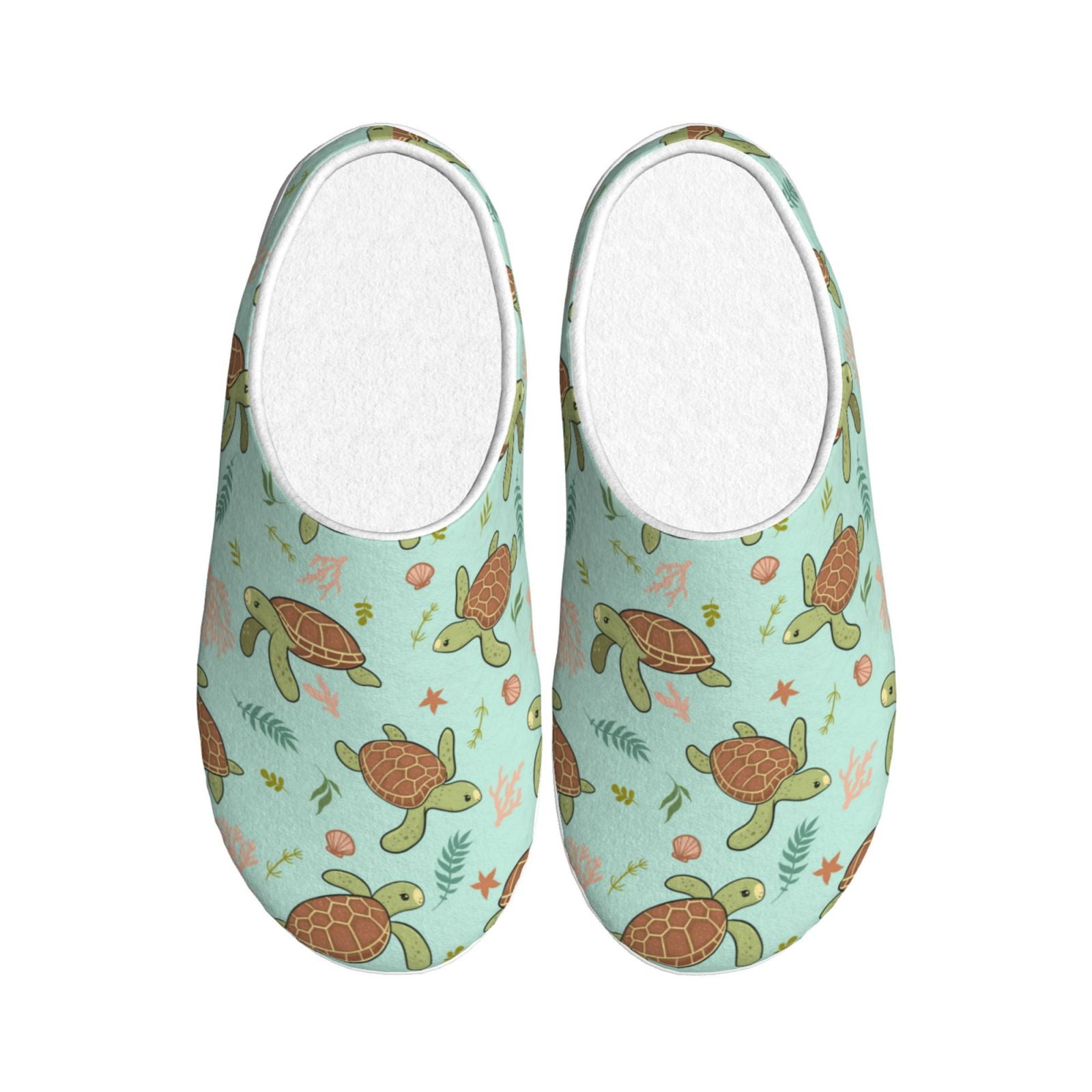 Balery Cute Sea Turtles Pattern Women's Fuzzy Memory Foam Slippers ...