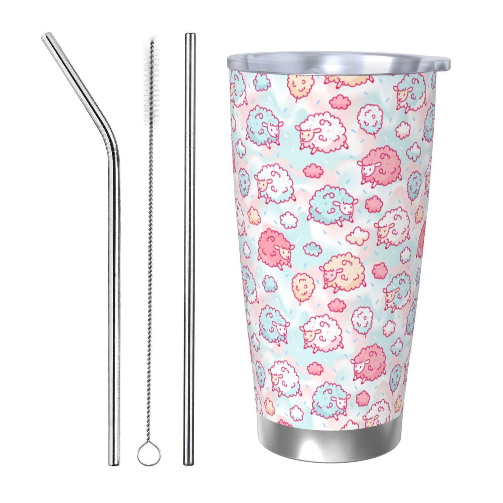 Balery Cute Sheep Pattern 20oz Insulated Car Cup with Dual Drink Lids ...