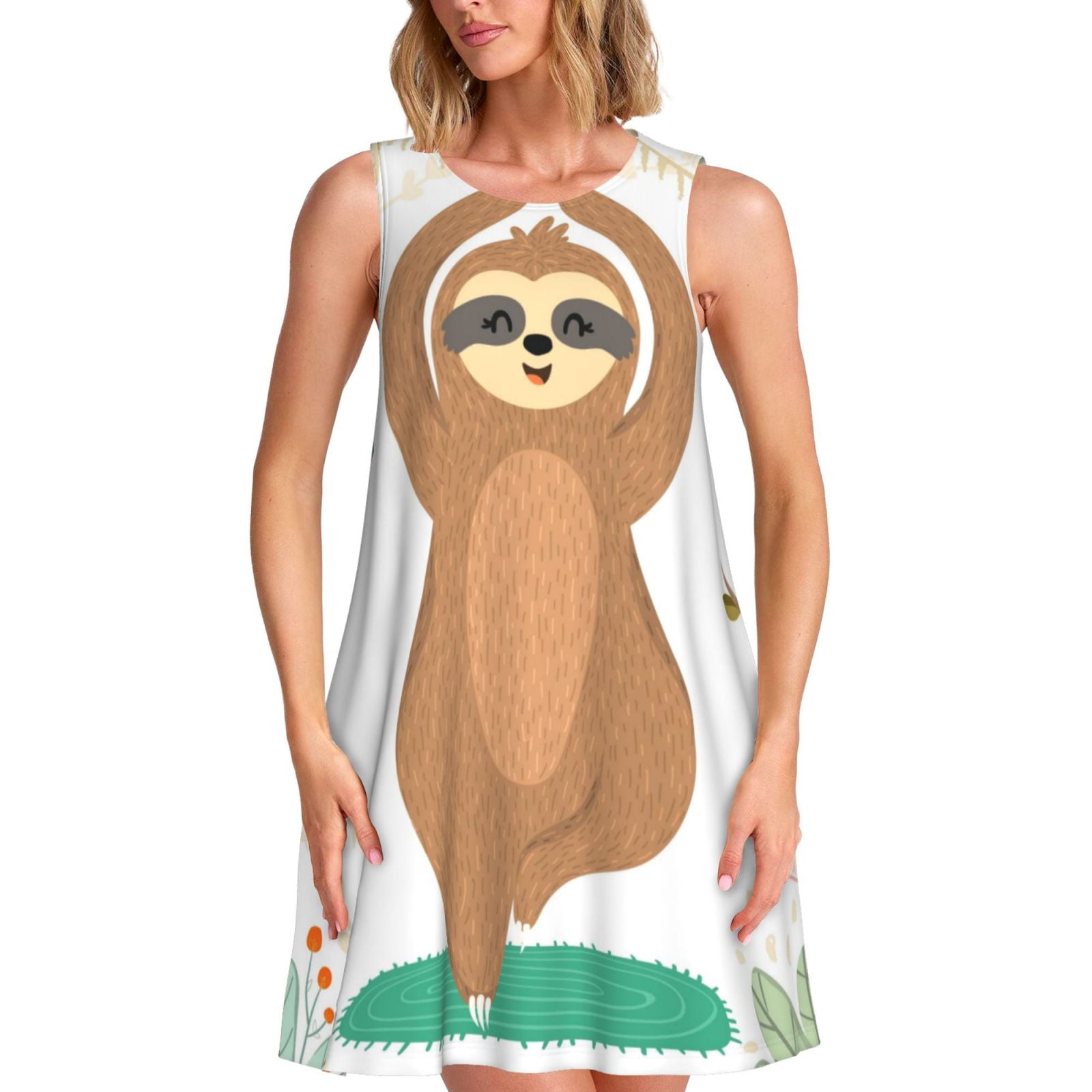 Balery Cute Sloth In Yoga Pose Tree Pattern Women’s Summer Dresses ...