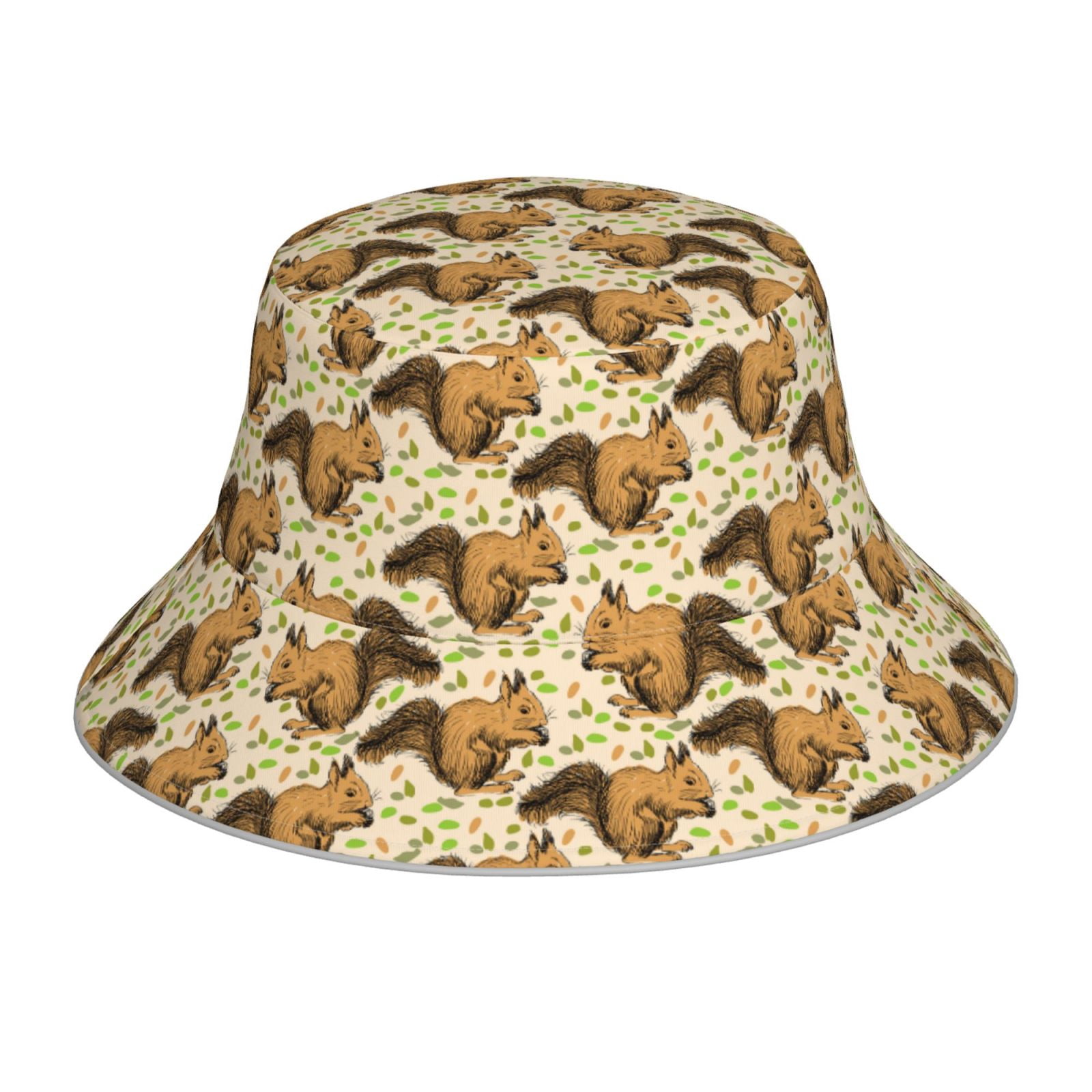 Balery Cute Squirrel with Green Leaves Sun Hats for Men Women Bucket ...