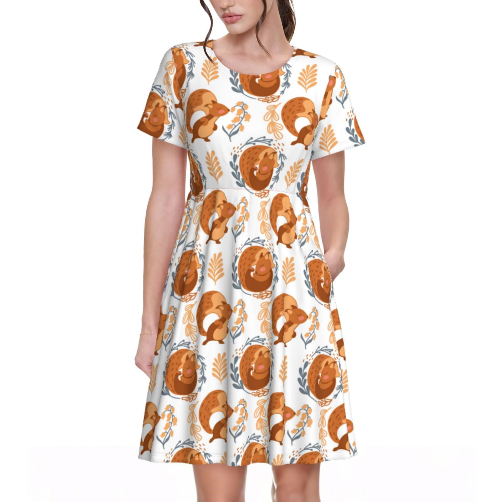 Balery Cute Squirrel Pattern Womens Dresses Loose Short sleeve ...