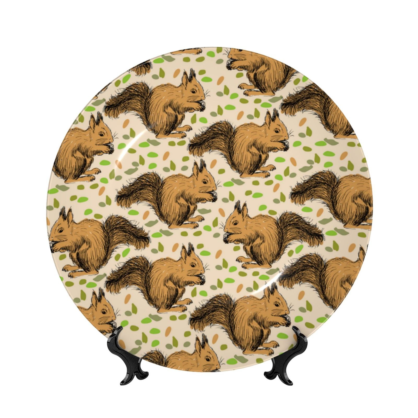 Balery Cute Squirrel with Green Leaves Print Bone China Decorative ...