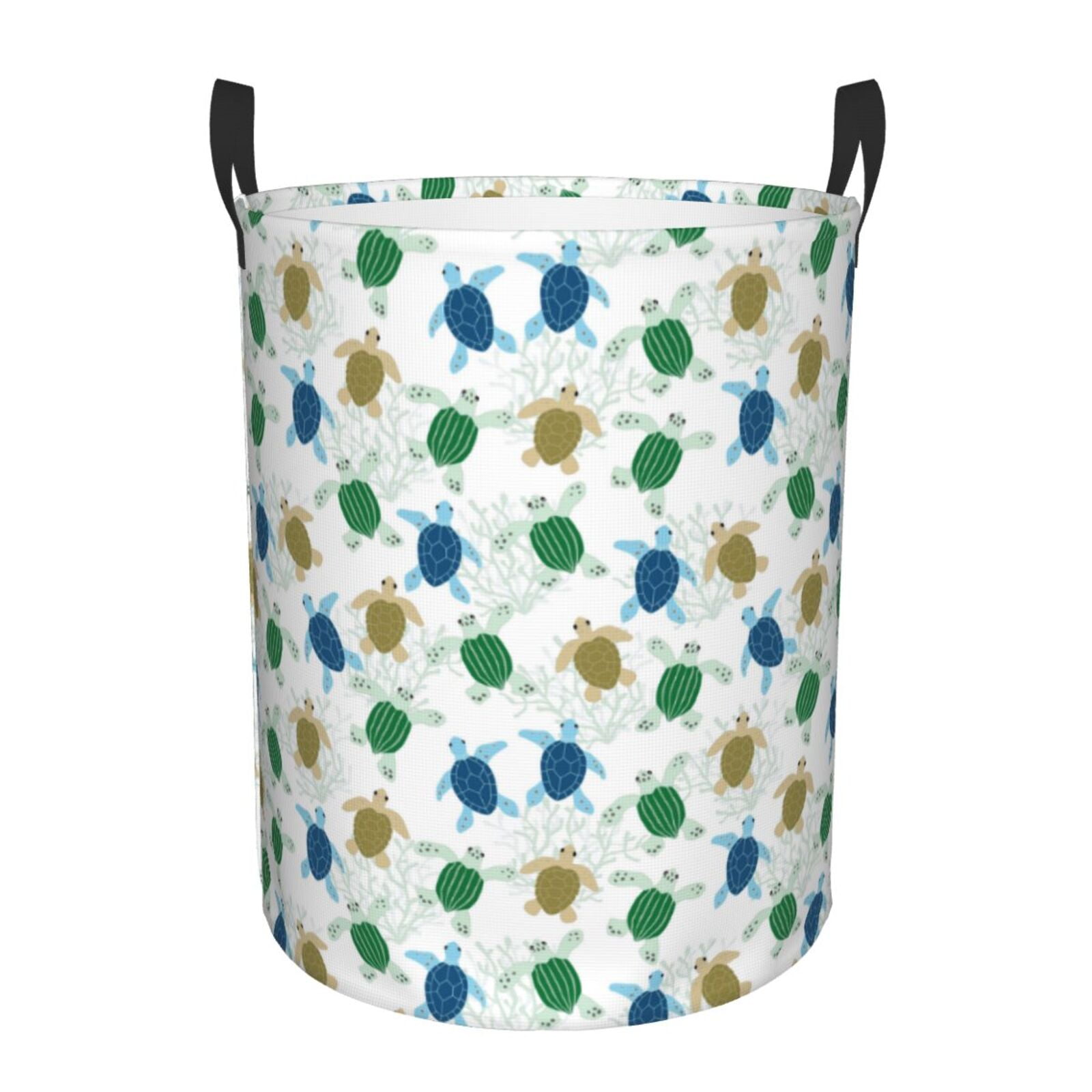 Balery Cute Turtle Round Laundry Basket with Handles Waterproof ...