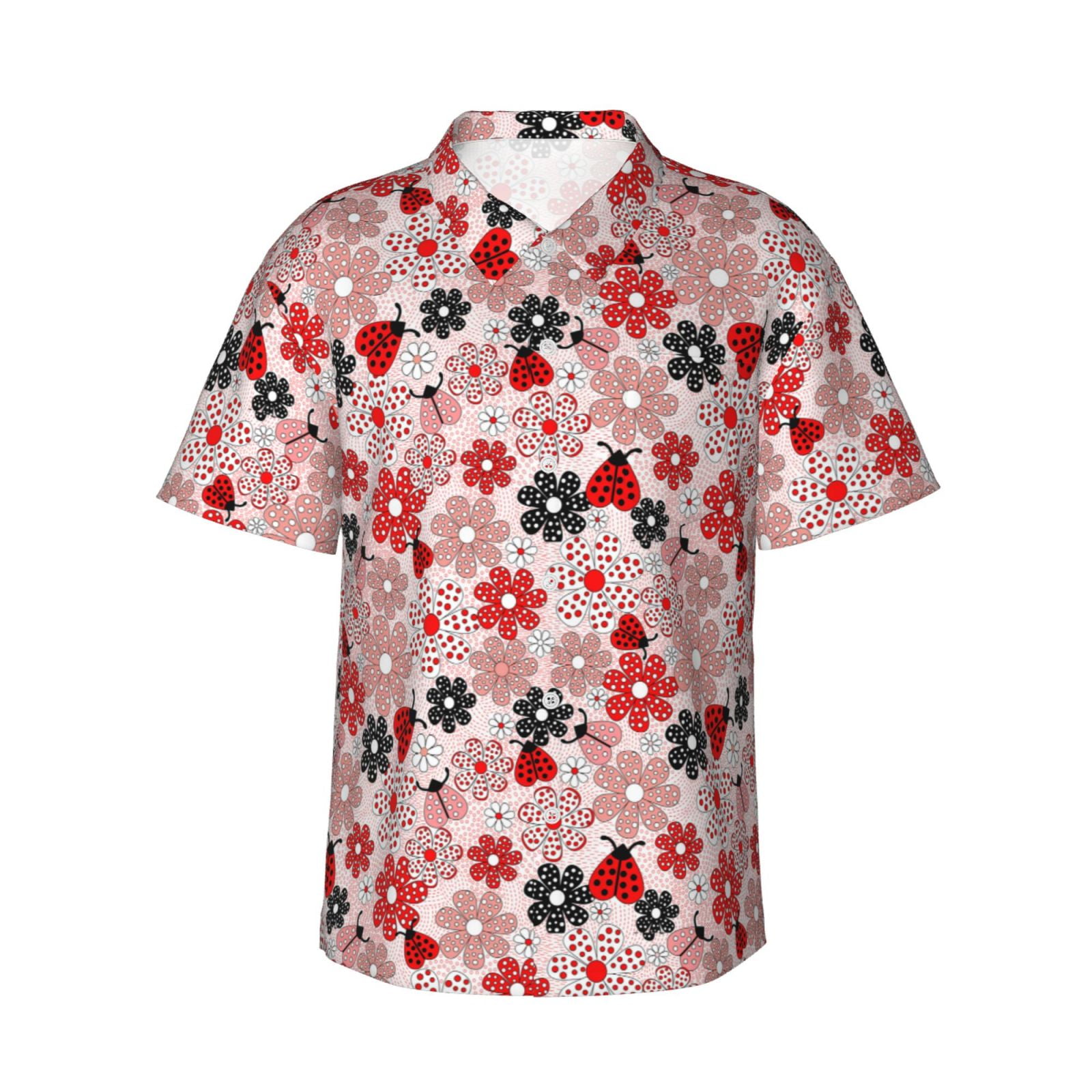 Balery Cute ladybugs red Print Men's Hawaiian Shirts Short Sleeve Beach ...