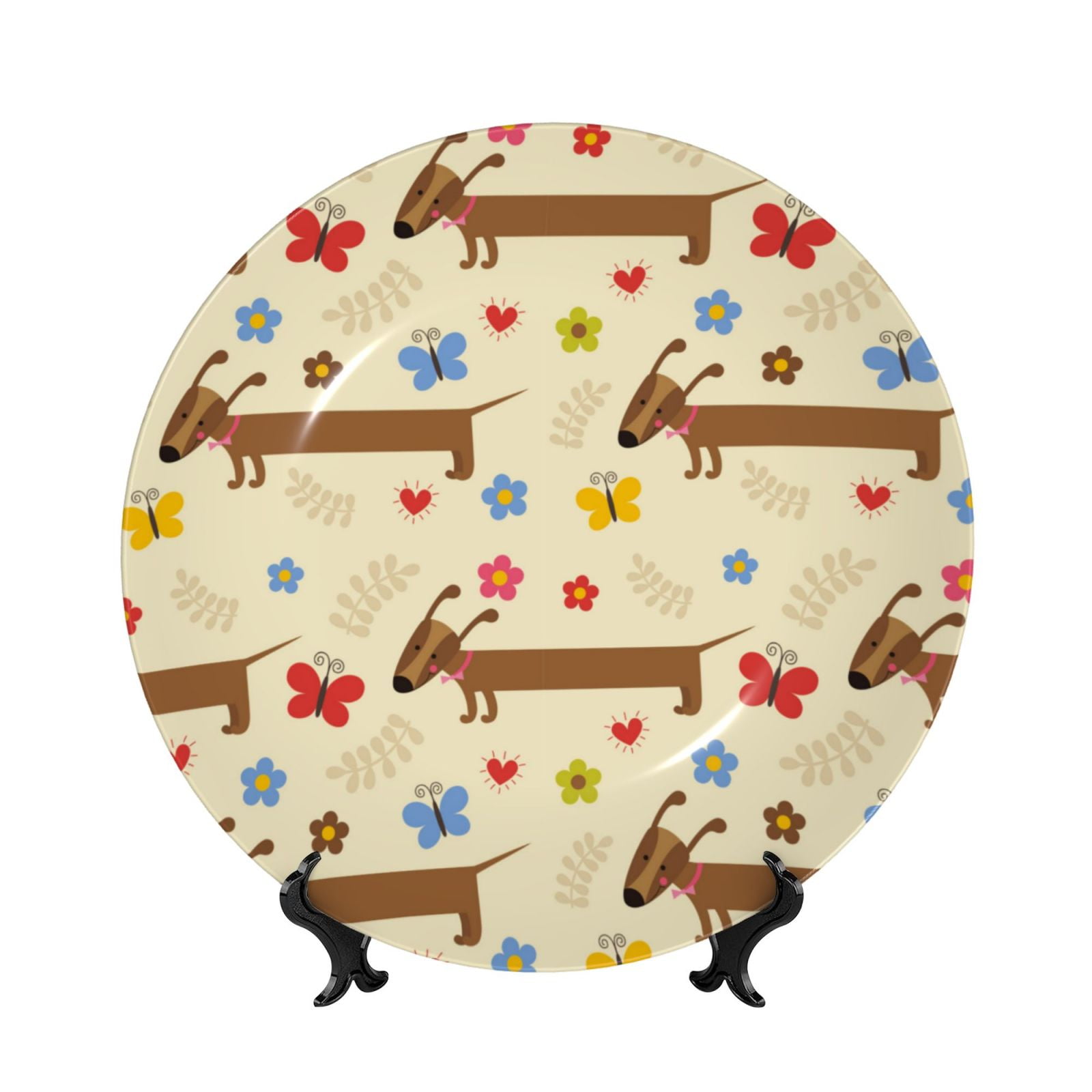 Balery Dachshund Dog And Flower Print Bone China Decorative Plate ...