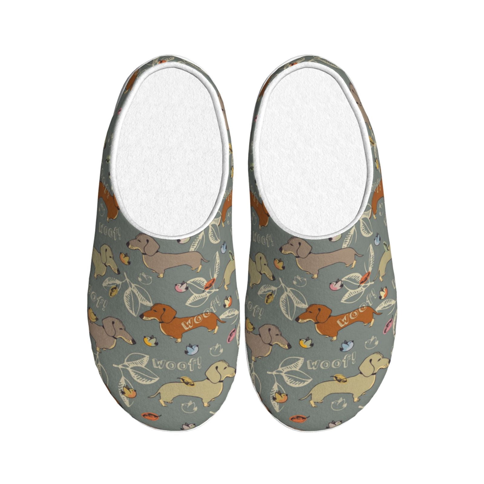 Balery Dachshund Dog Bird Pattern Women's Fuzzy Memory Foam Slippers ...
