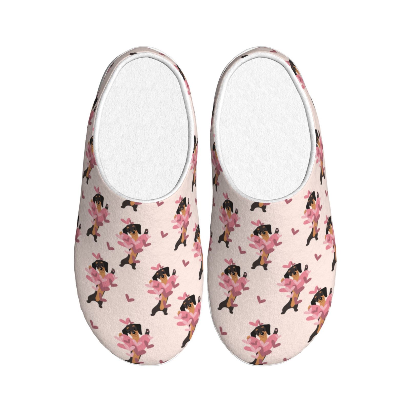 Balery Dachshund Dog Heart Pattern Women's Fuzzy Memory Foam Slippers ...
