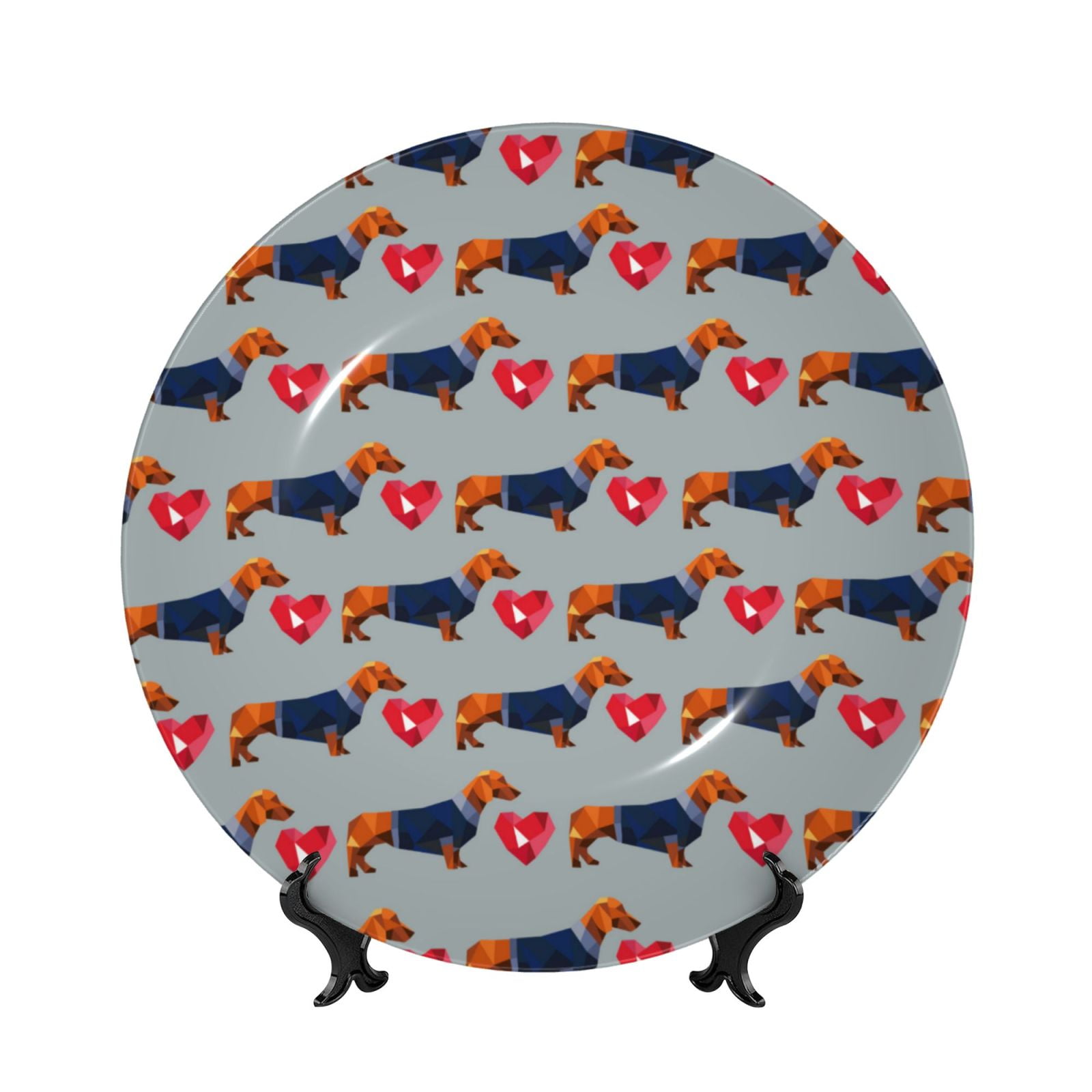 Balery Dachshund Dog Heart Print Bone China Decorative Plate Ceramic ...