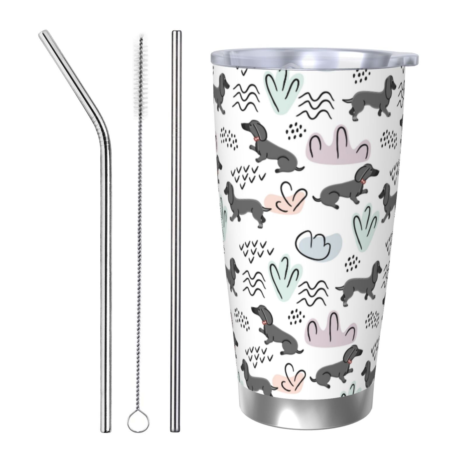 Balery Dachshund Dog Puppy Pattern 20oz Insulated Car Cup with Dual ...