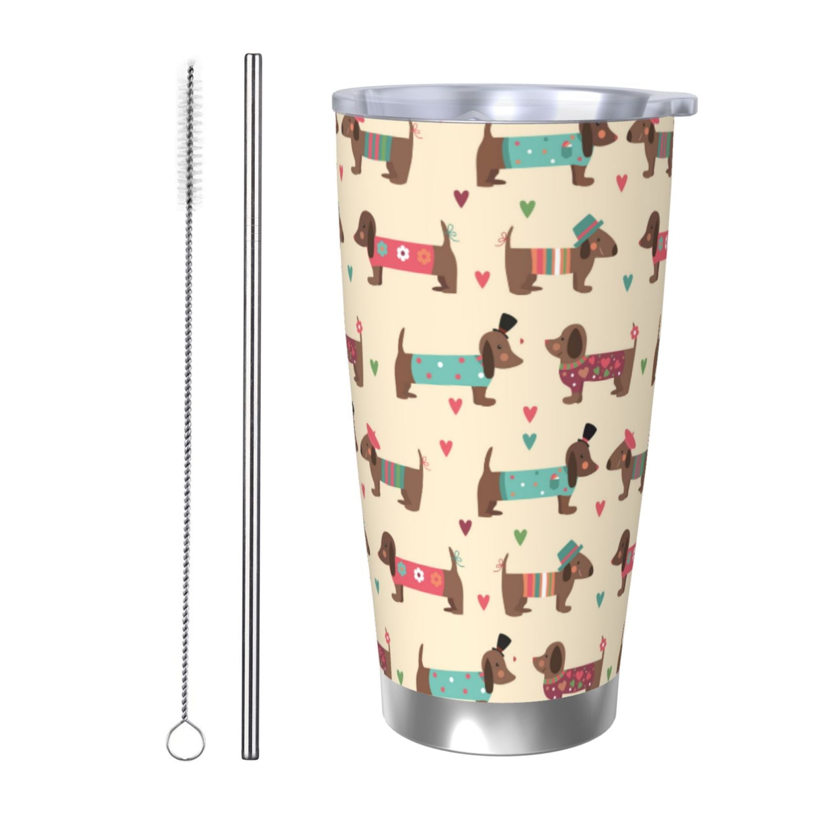 Balery Dachshund Dog Puppy Pattern 20oz Insulated Car Cup with Dual ...