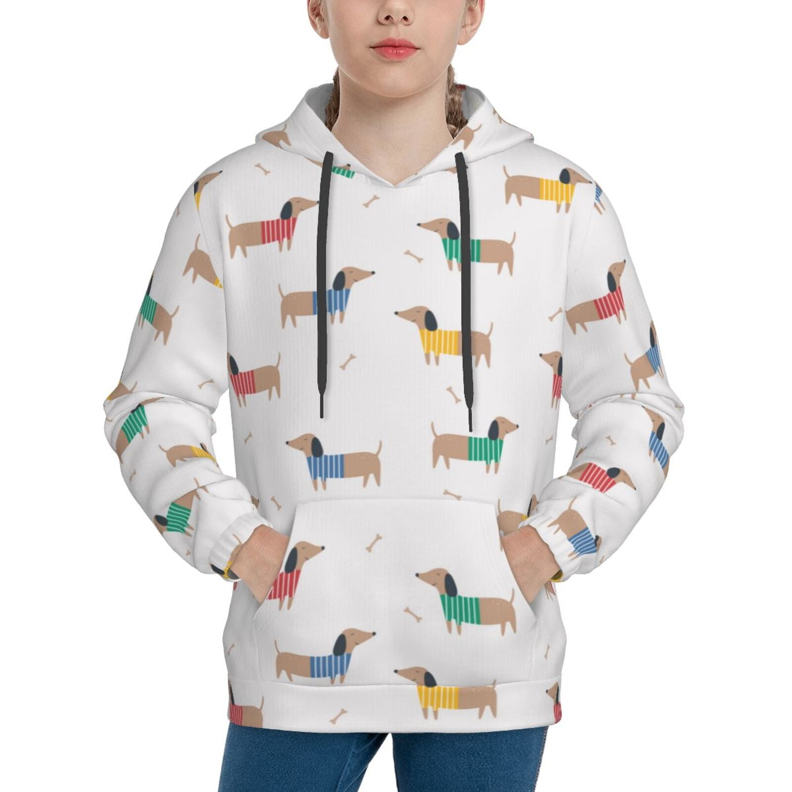 Balery Dachshund Dog Puppy Pattern Boys Hoodie, Youth Pullover Hooded Sweatshirt, Kangaroo ...
