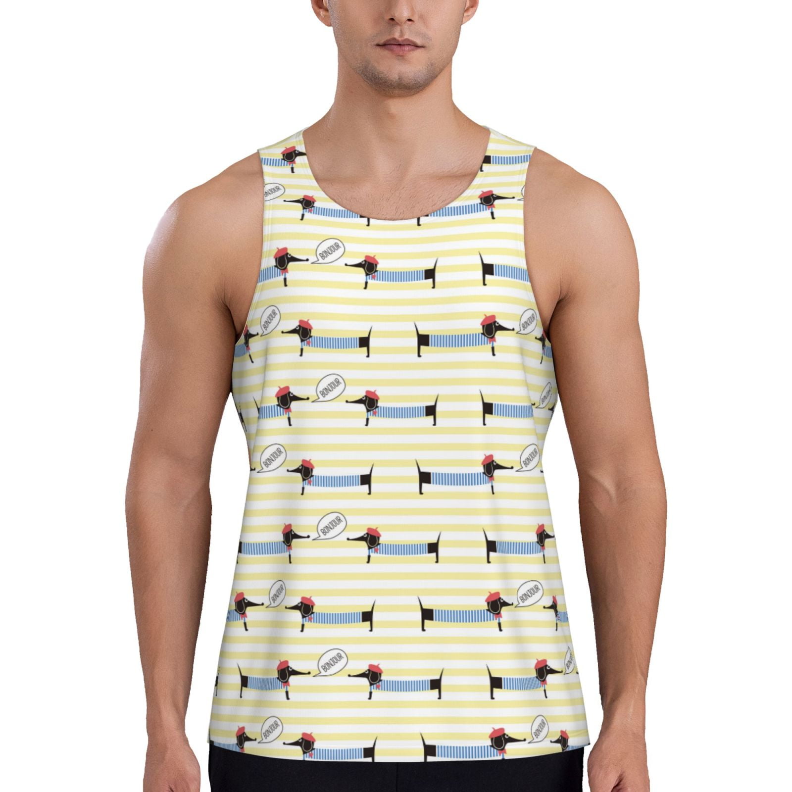 Balery Dachshund Dog Puppy Pattern Men's Workout Tank Top Gym Muscle ...
