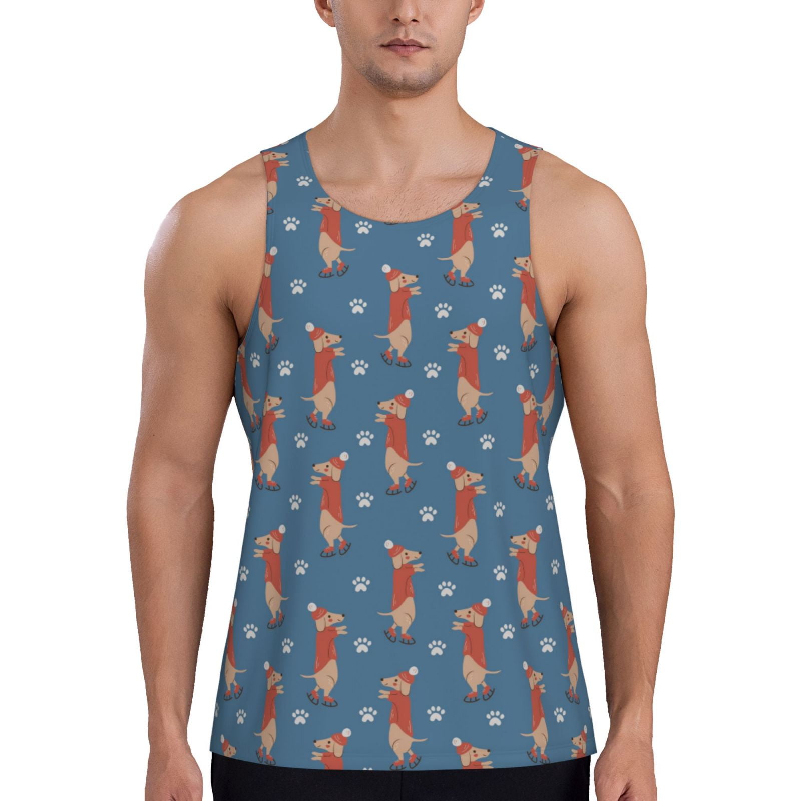 Balery Dachshund Dog Puppy Pattern Men's Workout Tank Top Gym Muscle ...