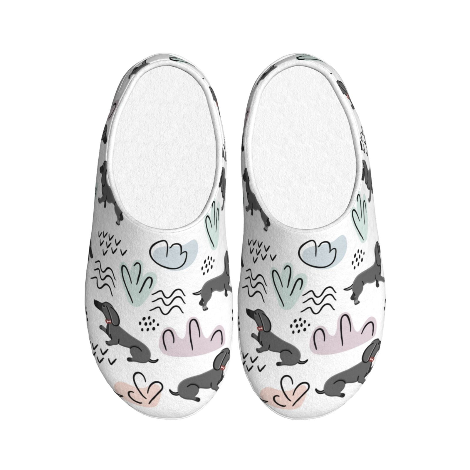 Balery Dachshund Dog Puppy Pattern Women's Fuzzy Memory Foam Slippers ...