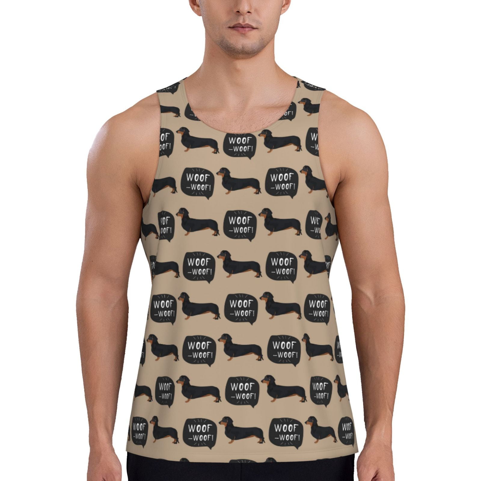 Balery Dachshund Dog Woof Pattern Men's Workout Tank Top Gym Muscle Tee ...