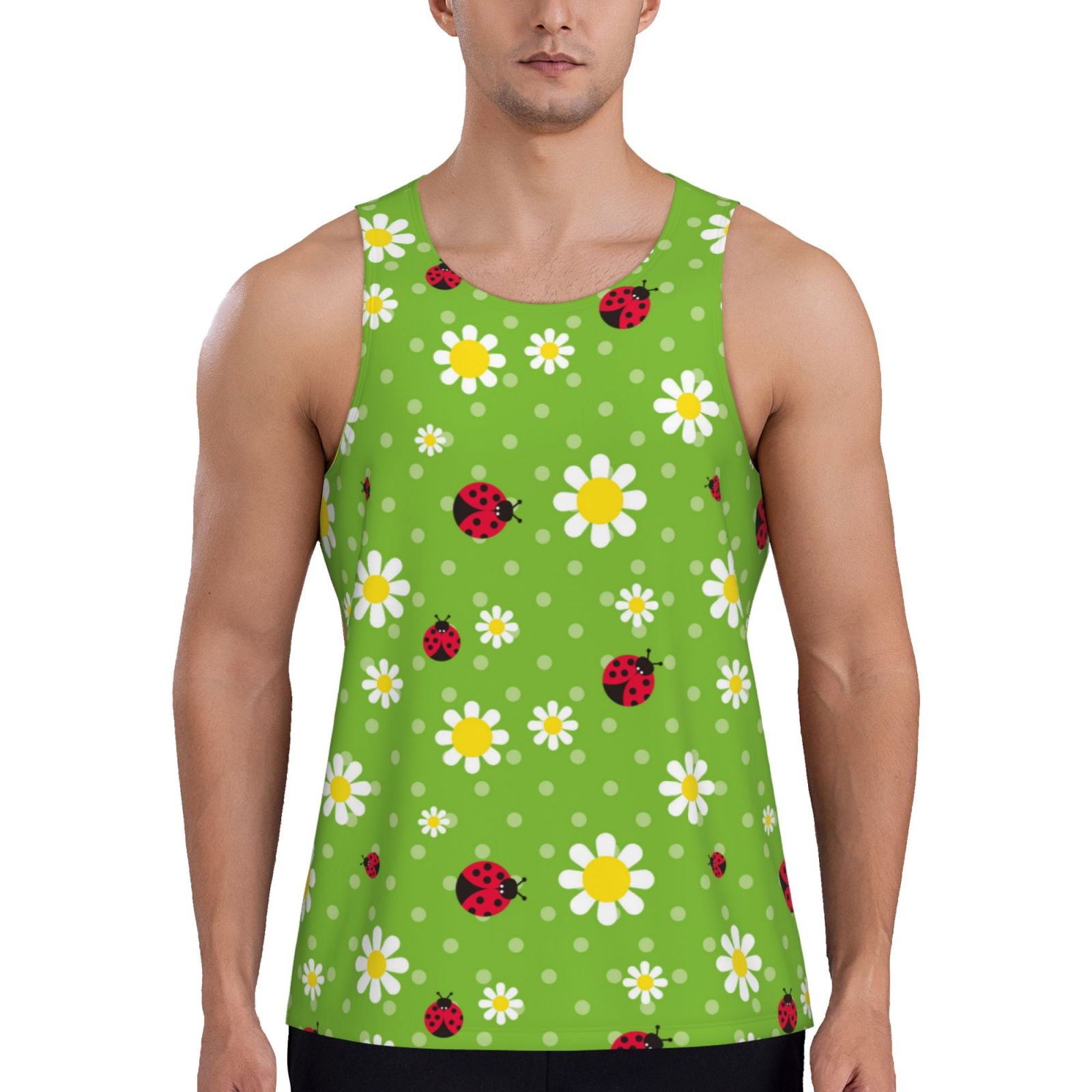 Balery Daisies And Ladybugs Pattern Men's Workout Tank Top Gym Muscle ...