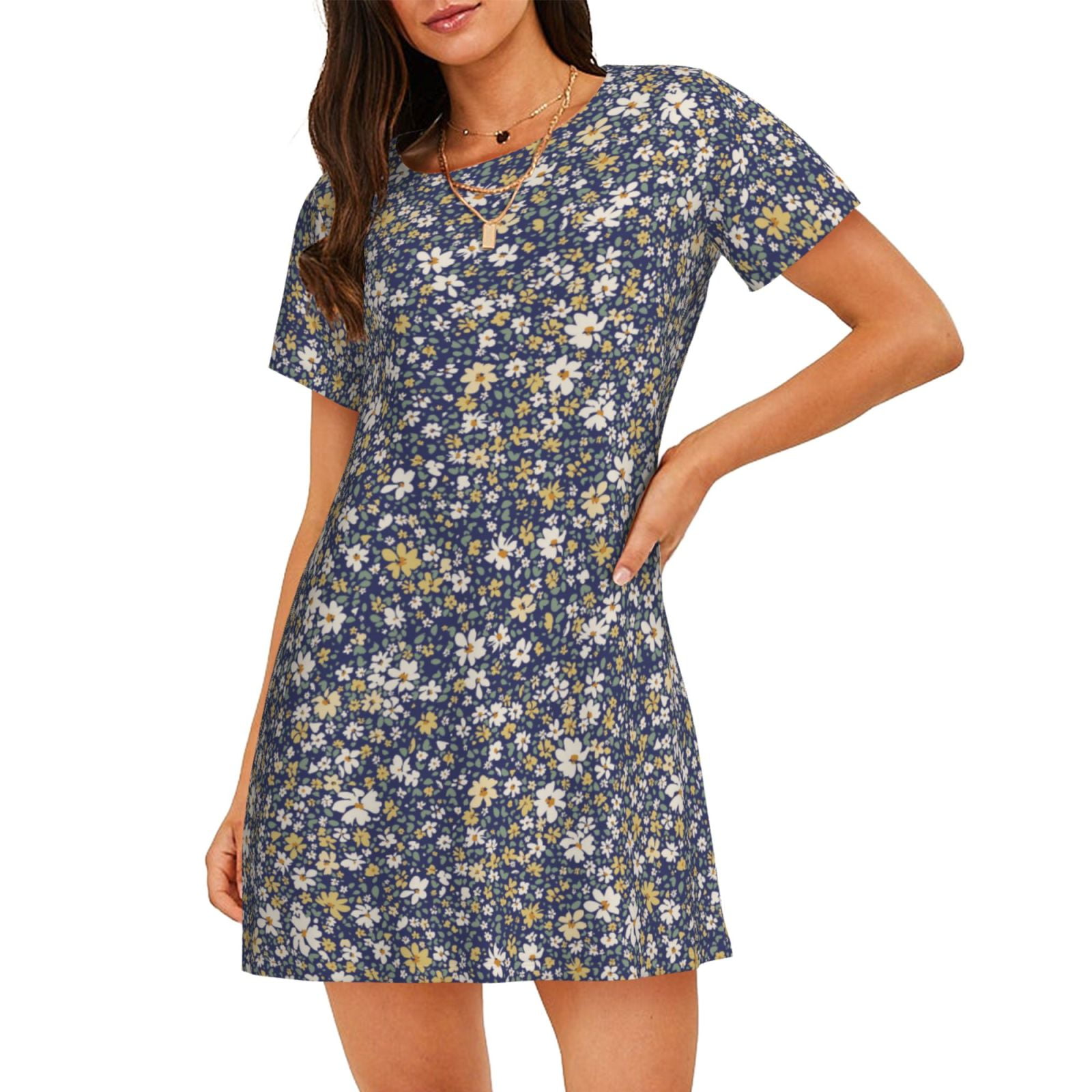 Balery Daisies Flowers Pattern Womens Short Sleeve Sleepshirt Scoopneck ...