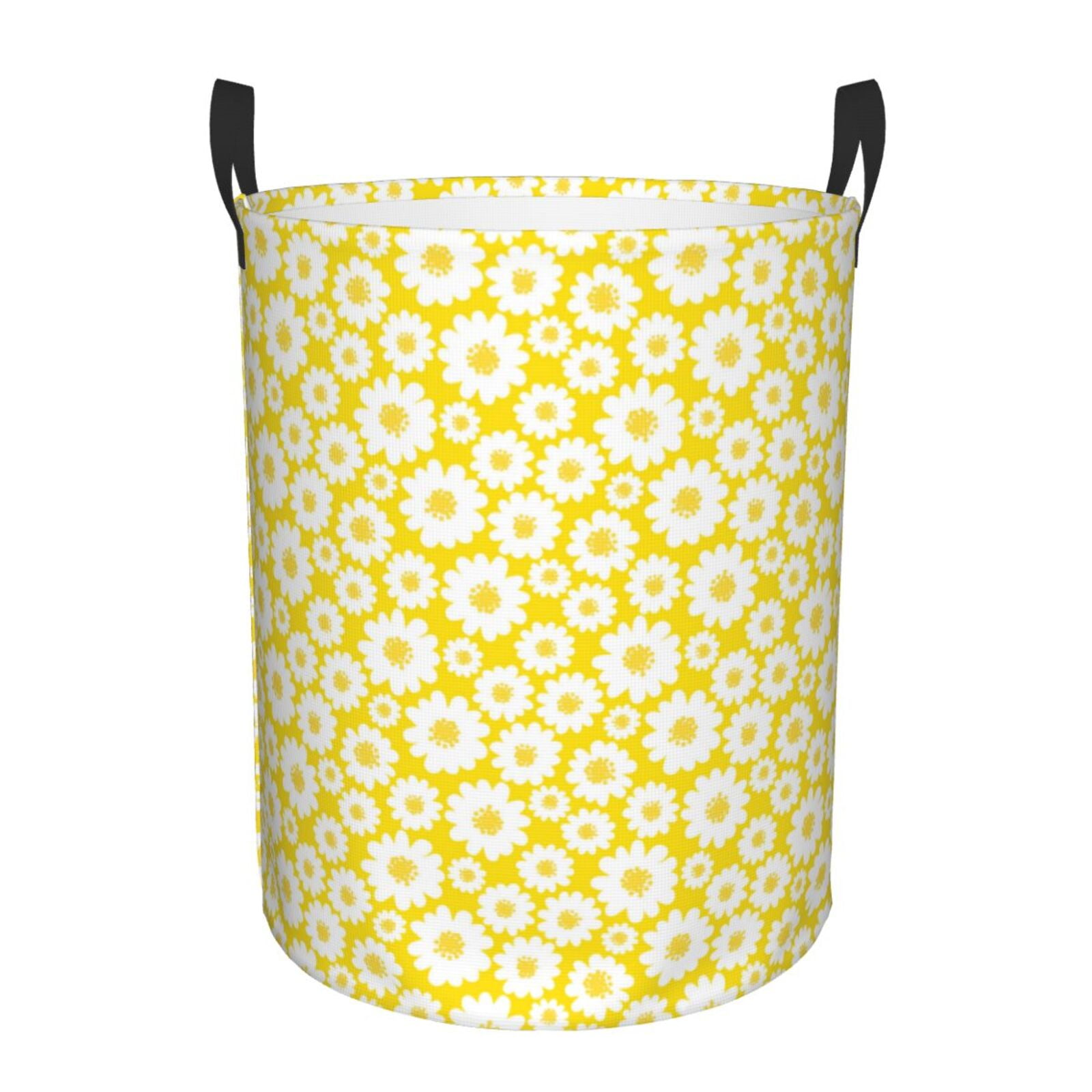 Balery Daisies Flowers Round Laundry Basket with Handles Waterproof ...