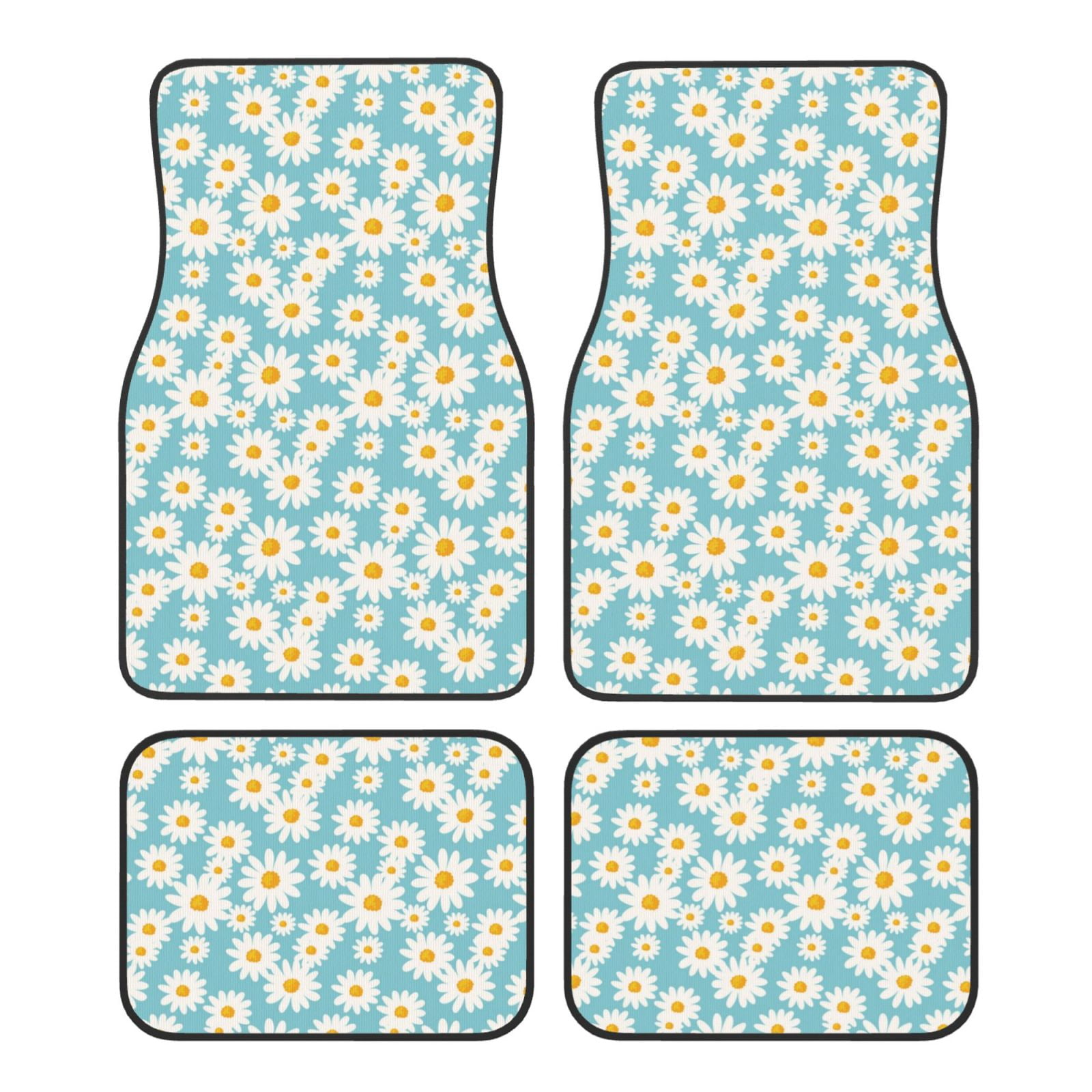 Balery Daisy Floral A Pattern 4-Piece Floor Mats, Heavy-Duty Rubber ...