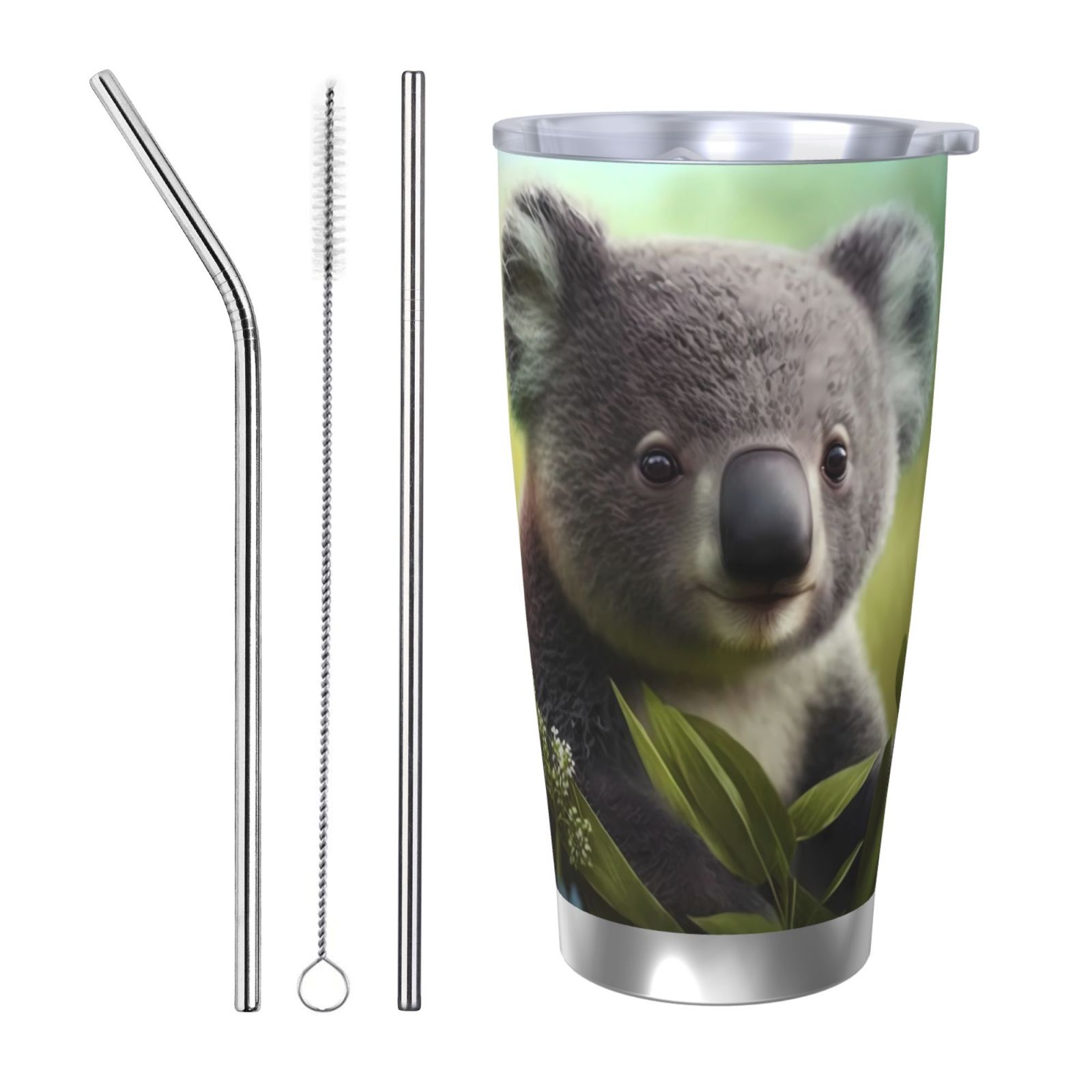 Balery Daisy Koala Pattern 20oz Insulated Car Cup with Dual Drink Lids ...