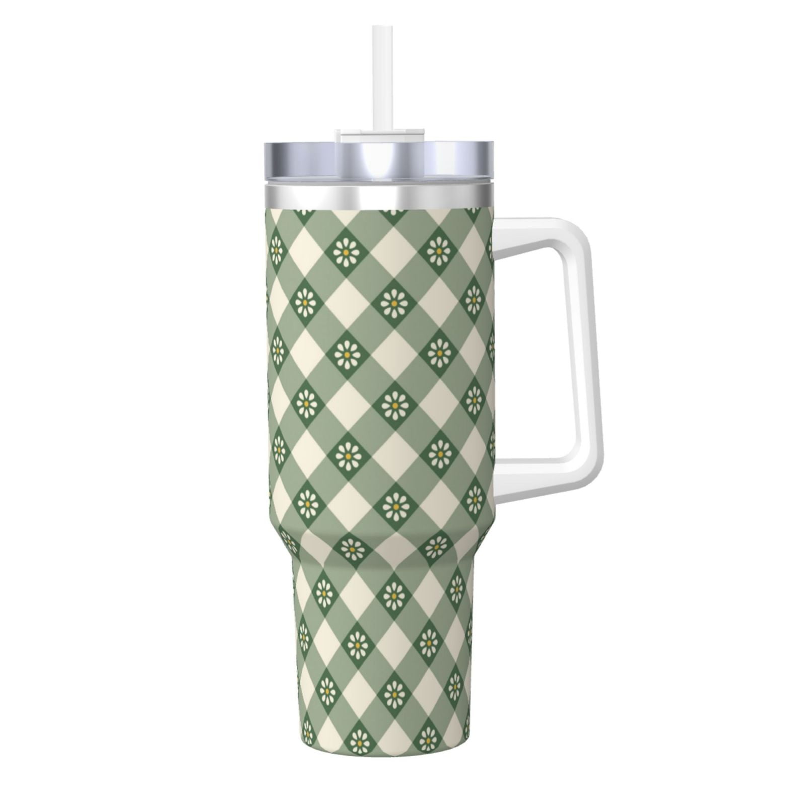 Balery Daisy Plaid Green Pattern 40oz Stainless Steel Tumbler Double ...