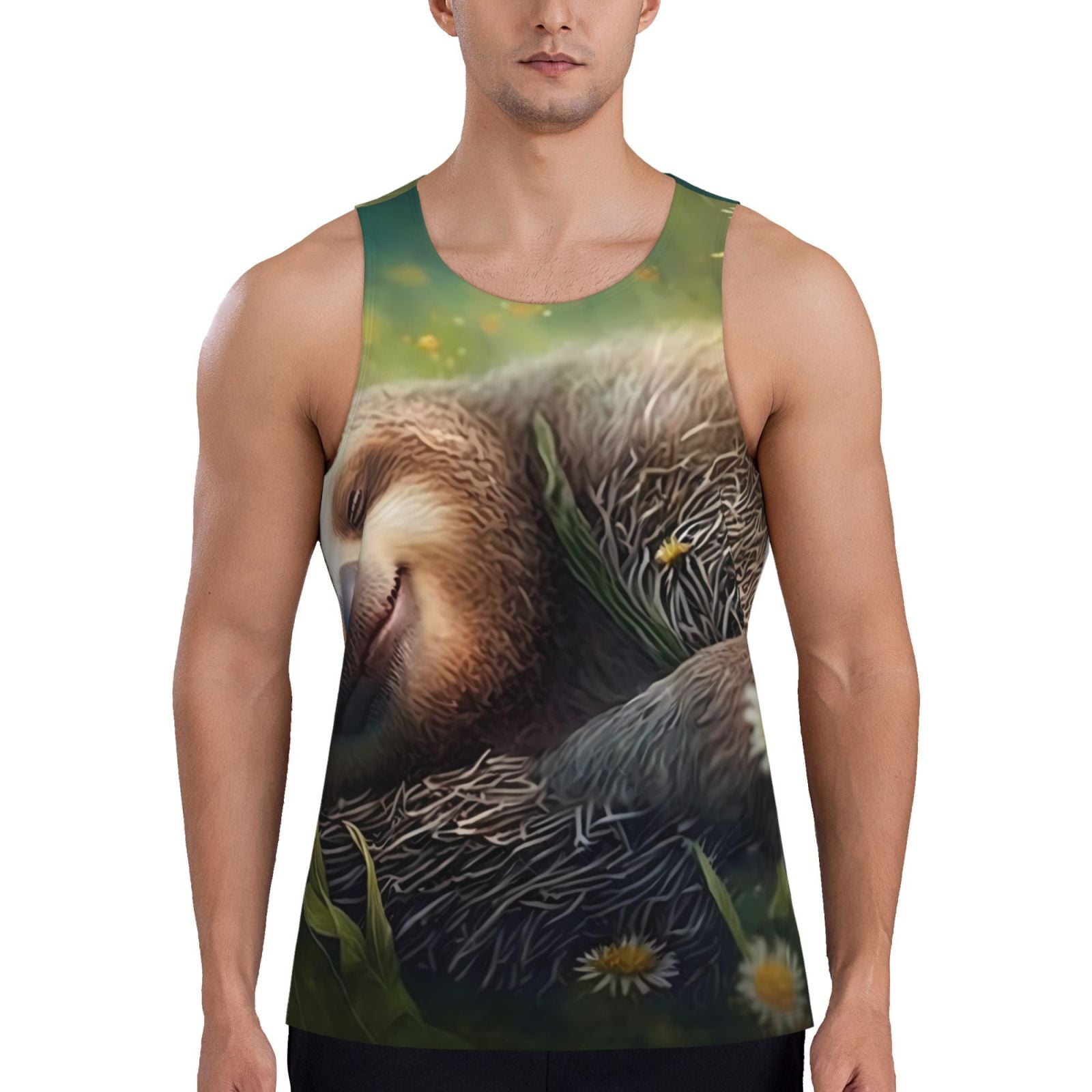Balery Daisy Sleeping Sloth Pattern Men's Workout Tank Top Gym Muscle ...