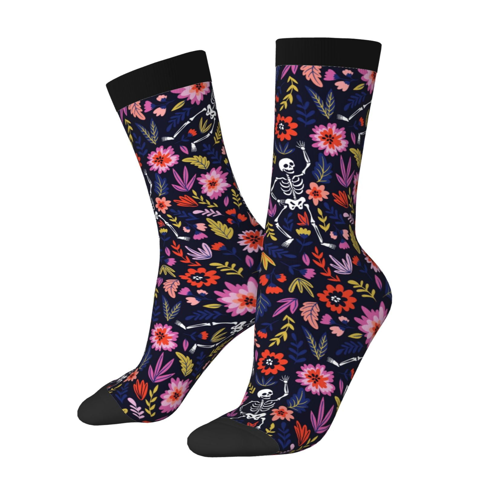 Balery Dancing Skeletons Floral Garden Pattern Crew Socks Unisex– Soft & Breathable Socks for ...