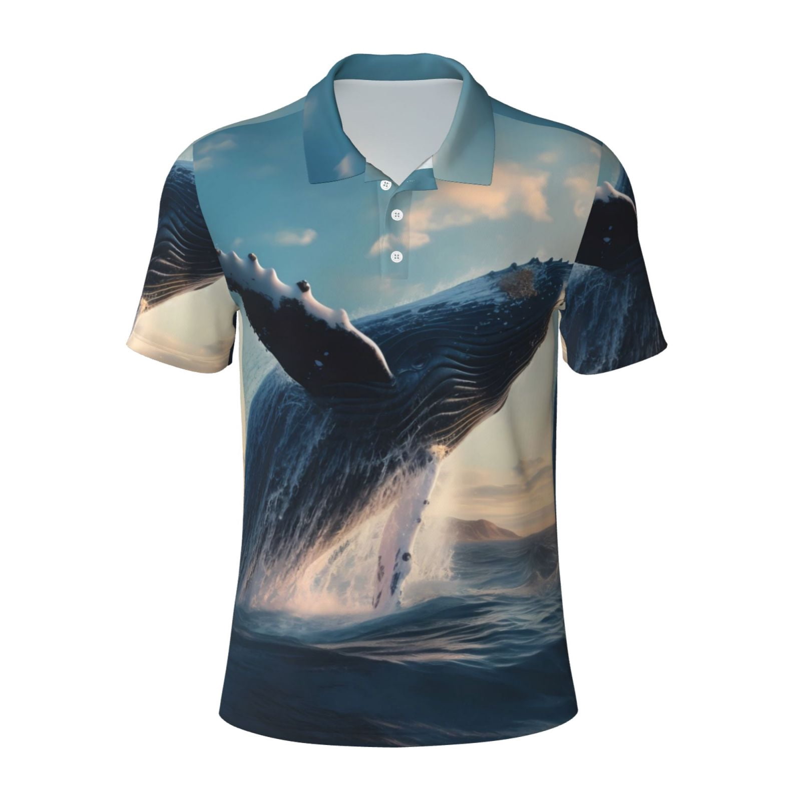 Balery Dancing Whale Printed Men’s Short Sleeve Polo Shirt, Midweight ...