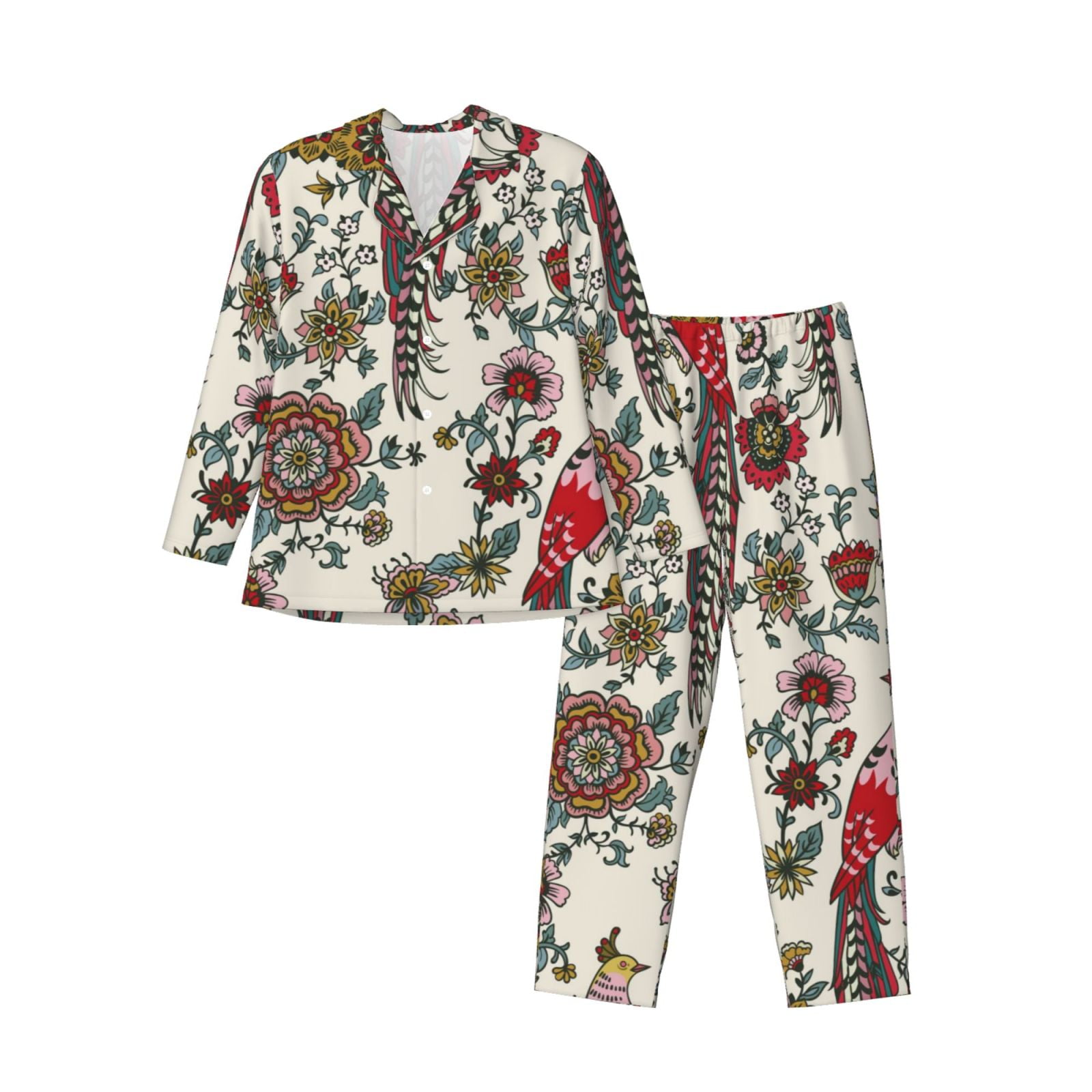 Balery Dark Enchanted Flowers And Birds Pattern Pajama Sets for Men ...