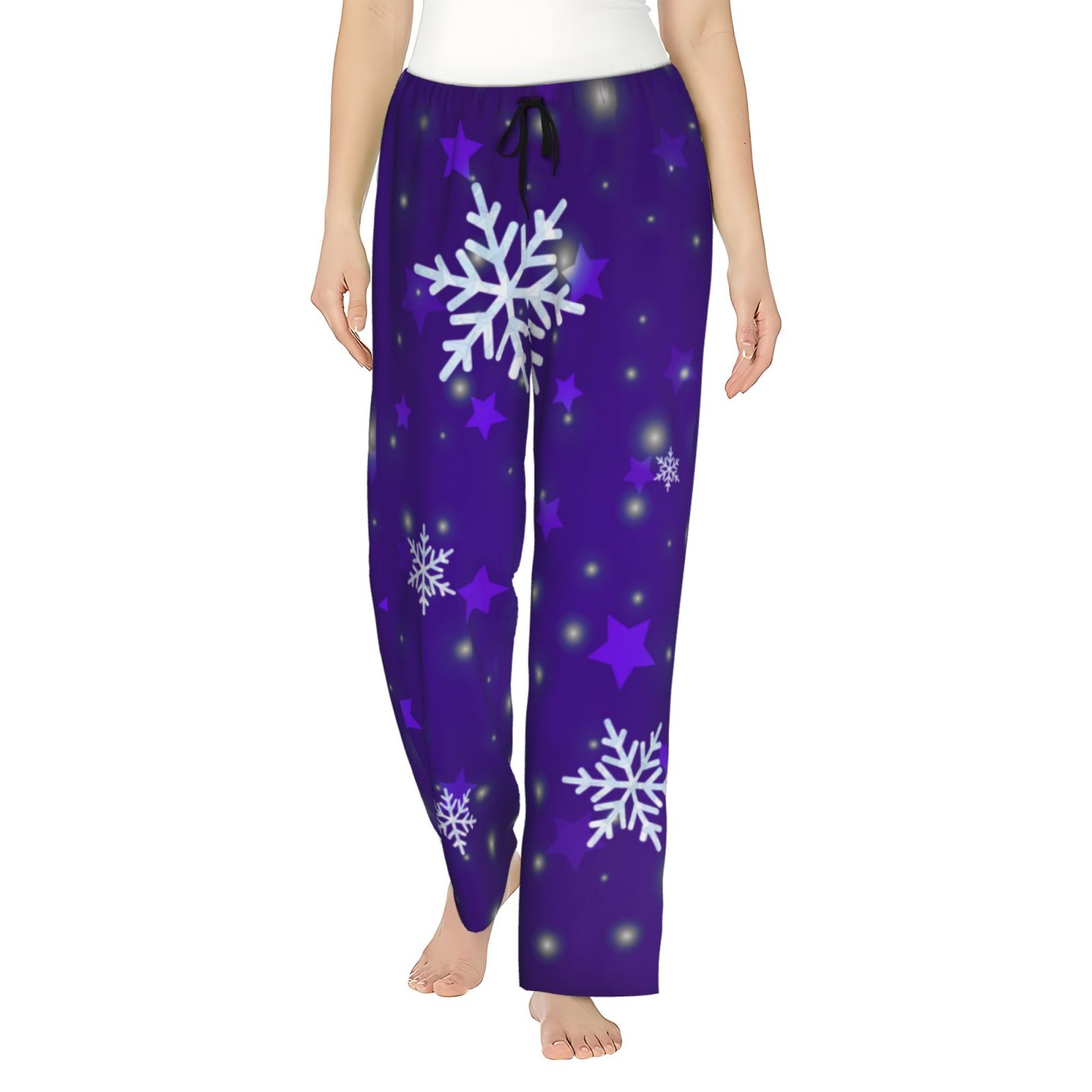 Balery Dark Purple Snowflakes print Women's Pajama Pants,Ultra ...