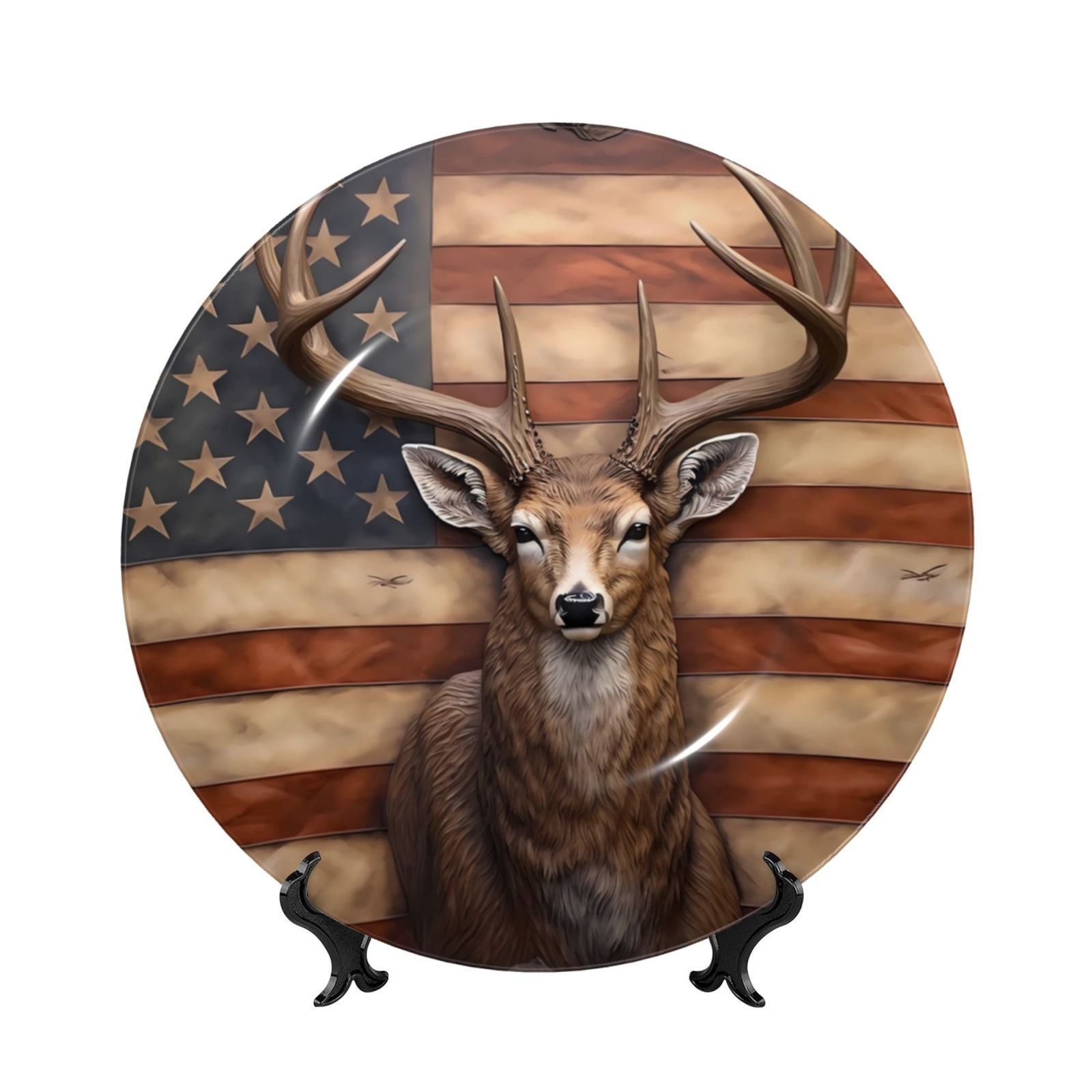 Balery Deer American Flag Wall Print Bone China Decorative Plate ...