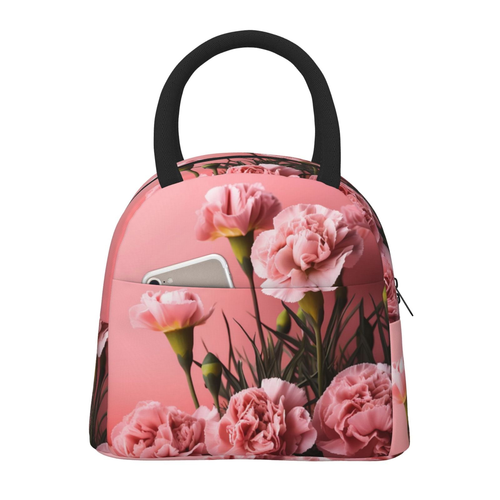 Balery Delicate Pink Carnations A Pattern Lunch Bag Women, Lunch Box ...