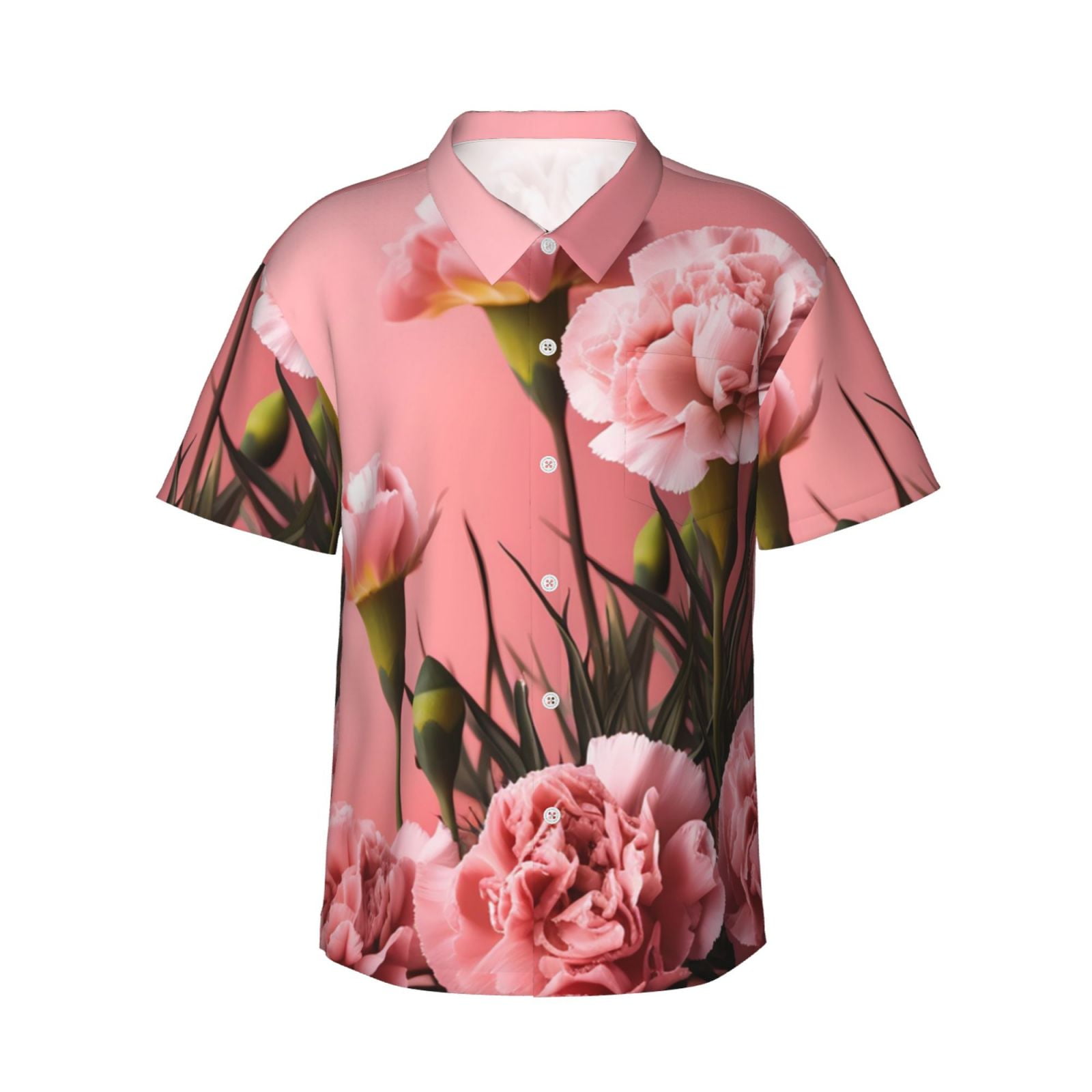Balery Delicate Pink Carnations A Print Men's Hawaiian Shirts Short ...
