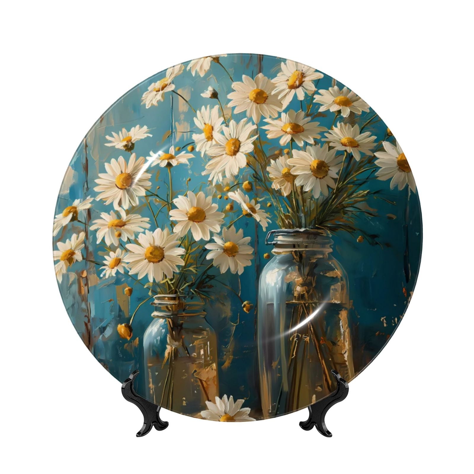 Balery Delicate White Daisy Jars Print Bone China Decorative Plate ...