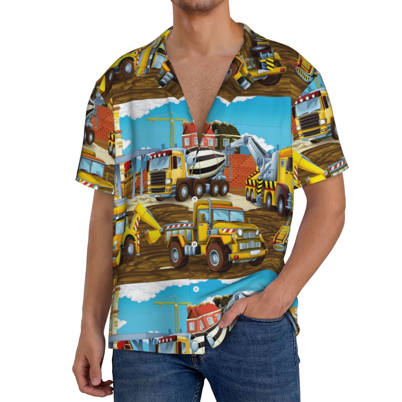 Balery Different Construction Site Vehicles Men's Casual Button Down ...