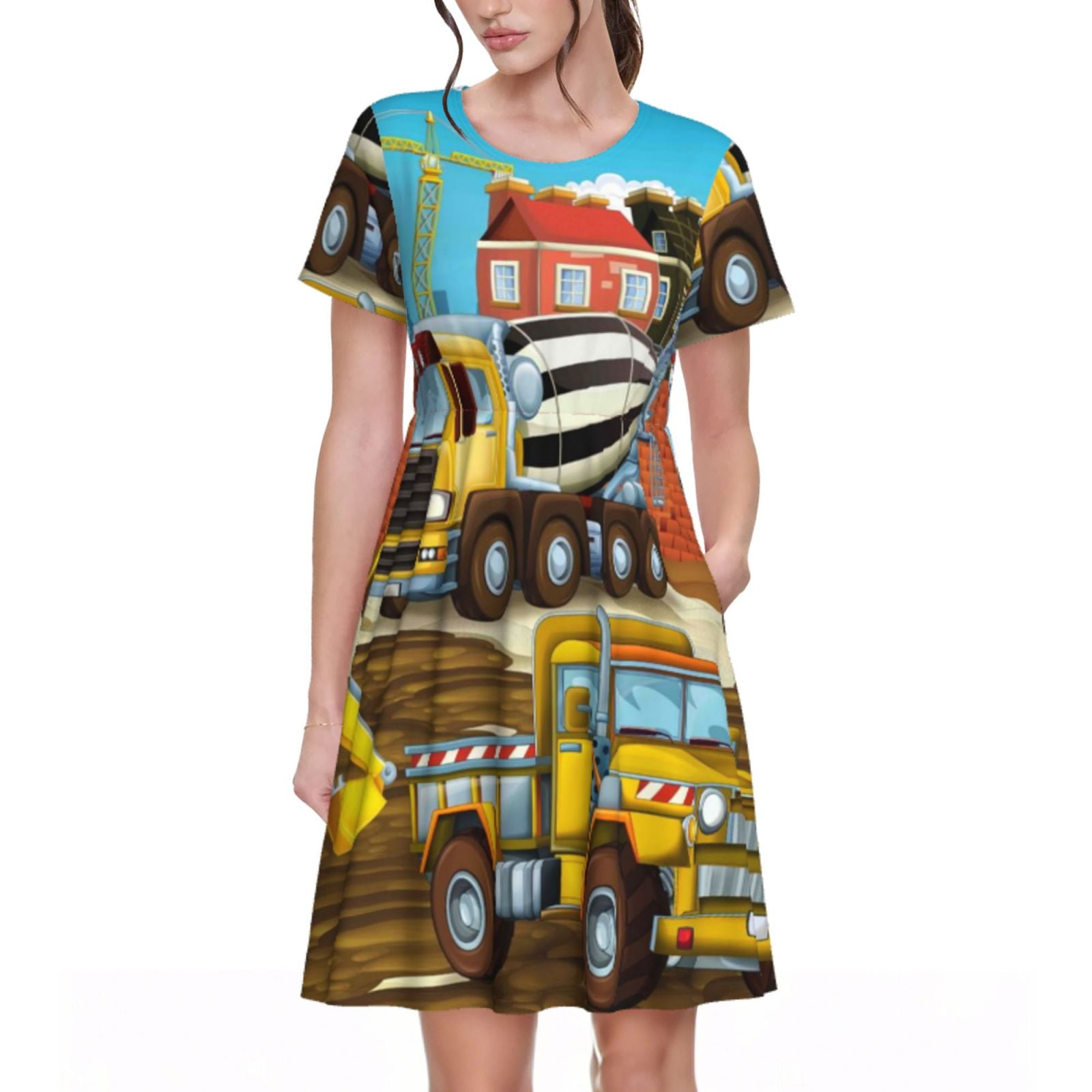 Balery Different Construction Site Vehicles Pattern Womens Dresses ...