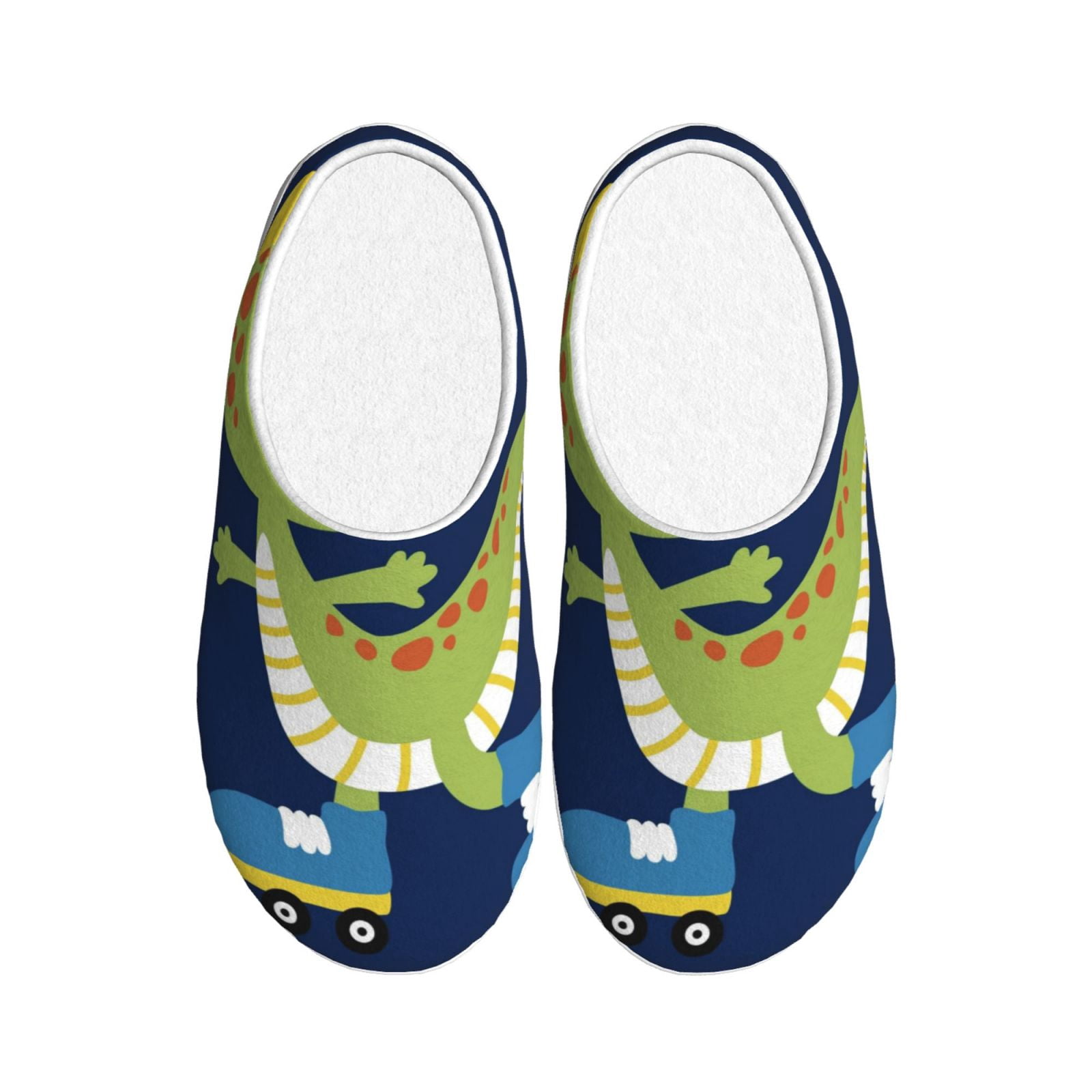 Balery Dino Playing Roller Skate Pattern Women's Fuzzy Memory Foam ...