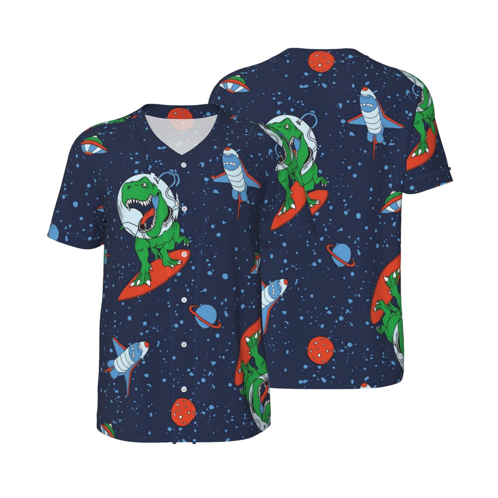 Balery Dinosaur Astronaut Space Surfing Baseball Jersey for Men Casual ...