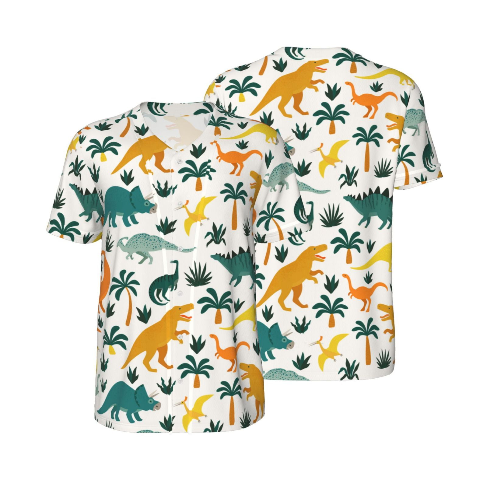 Balery Dinosaurs and Tropical Leaves Baseball Jersey for Men Casual ...