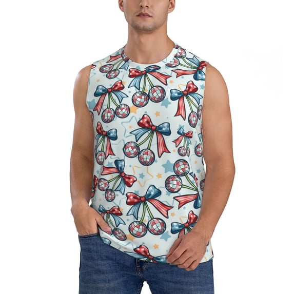 Balery Disco Ball Cherry With Bow Men's Sleeveless Muscle Shirts ...