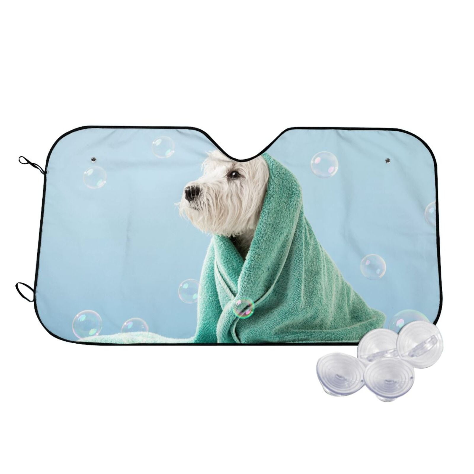 Balery Dog Wrapped In Towel Windshield Sun Shade, Car Front Window ...