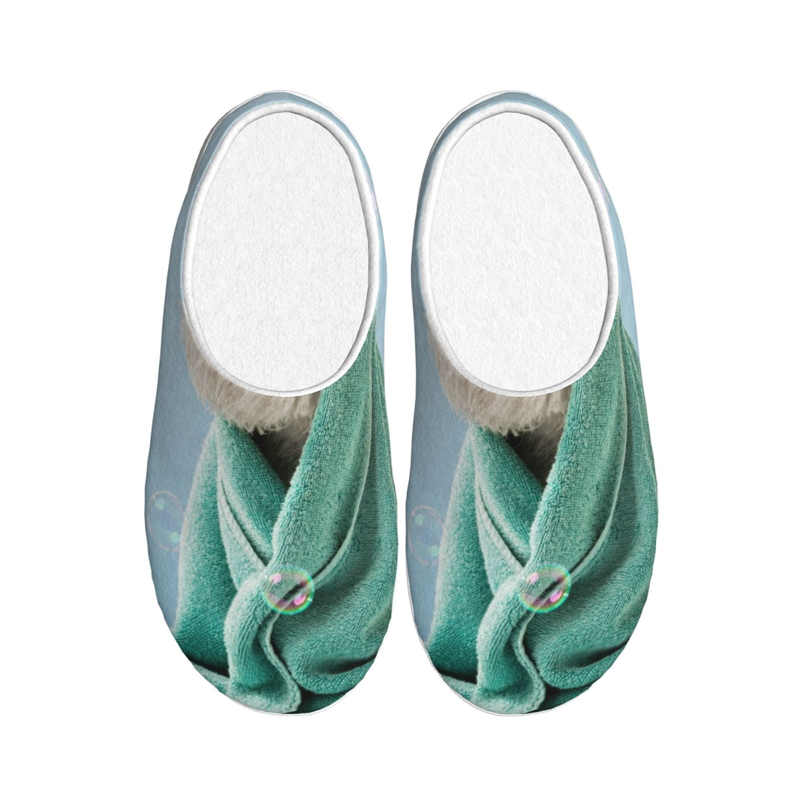 Balery Dog Wrapped in Towel Pattern Women's Fuzzy Memory Foam Slippers ...