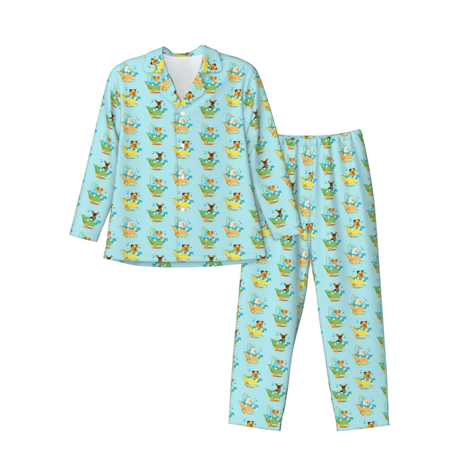 Balery Doggy In Bubble Bath Pattern Pajama Sets for Men Long Sleeve 2 ...